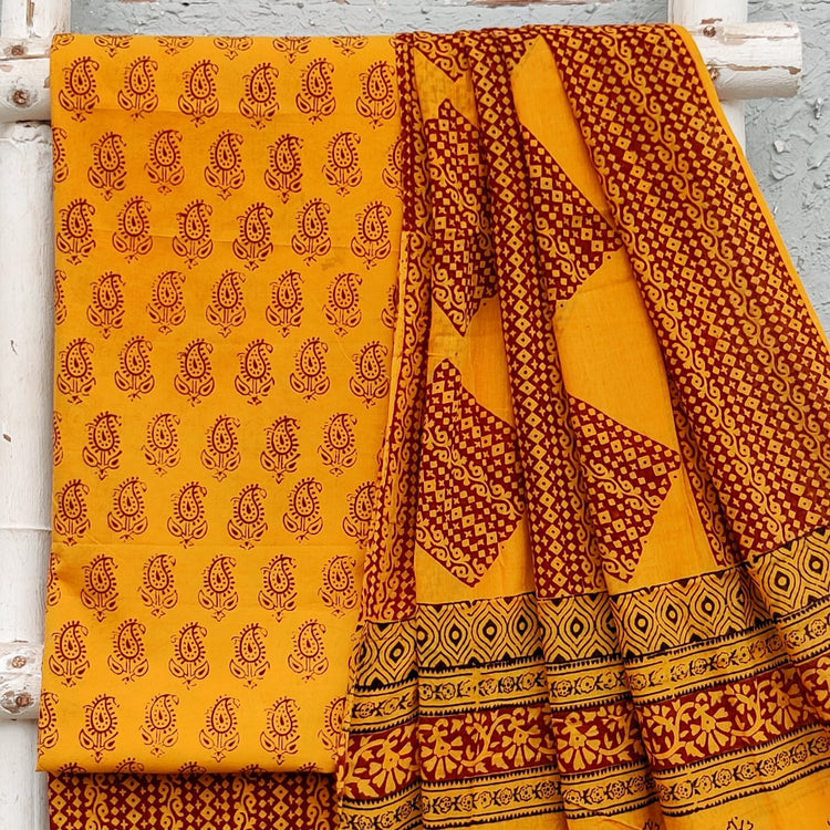 Bagh-E-Wafa-Pure Cotton Mustard With Orange Kairi Flower Motif Top And ...
