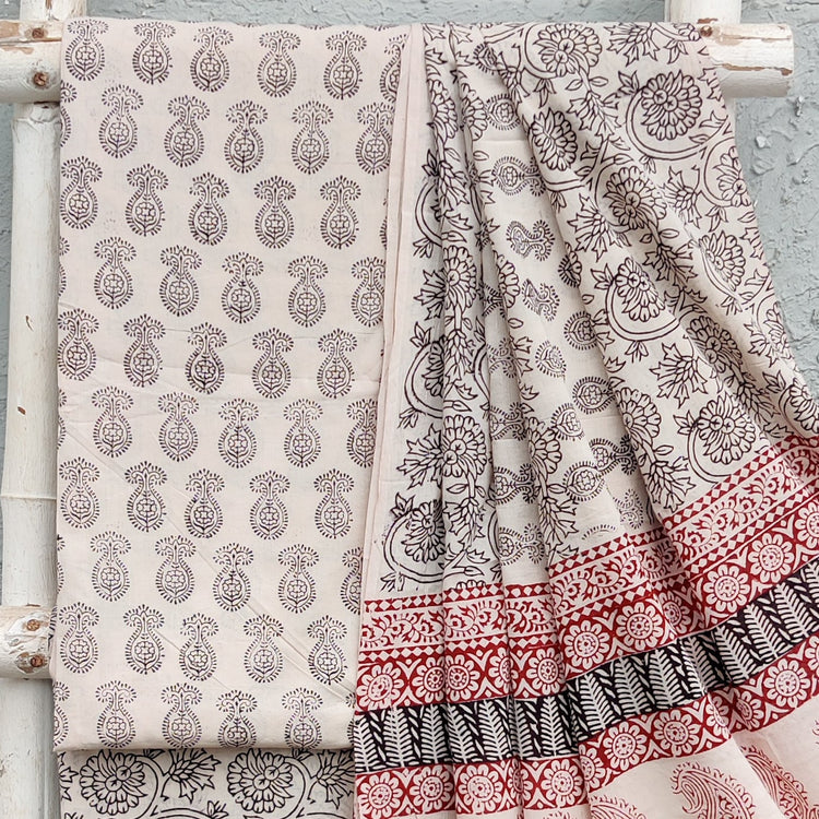 Bagh-E-Wafa-Pure Cotton Off White With Black Flower Motif Top And Off ...