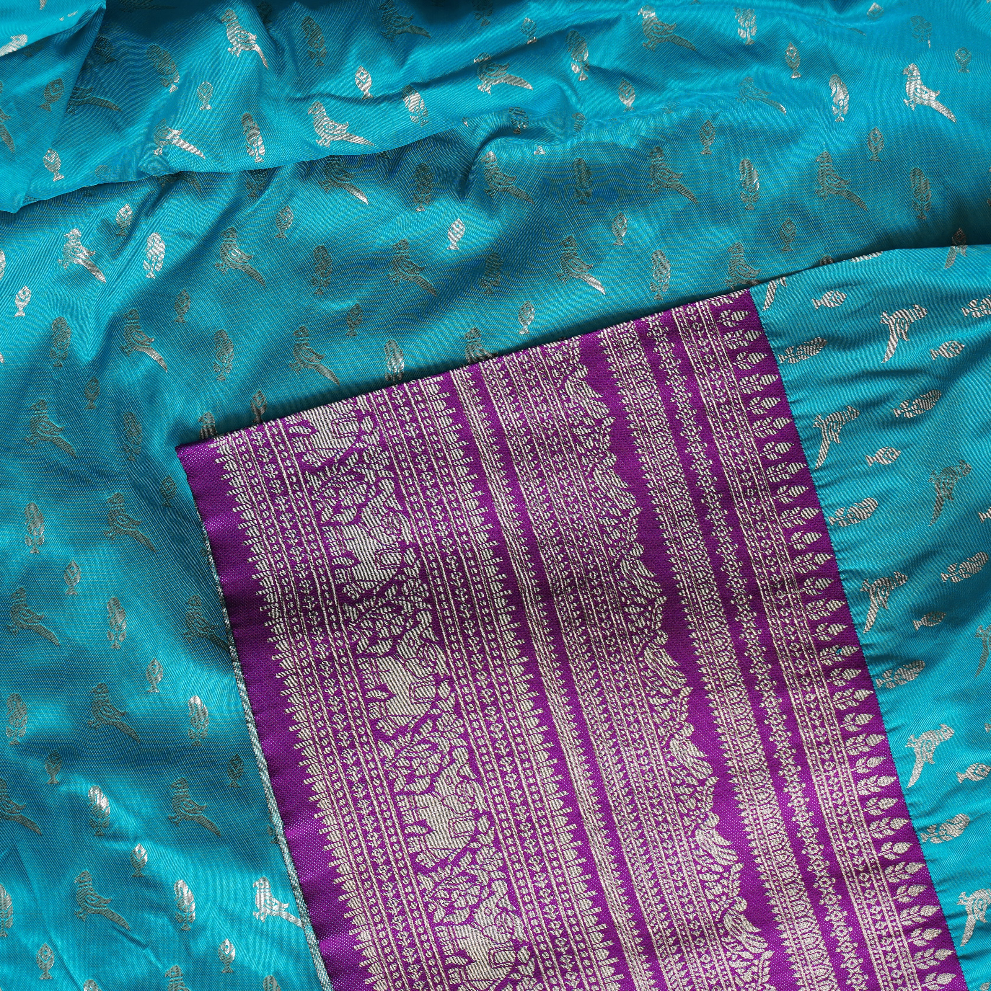 Banaras Brocade Blue With Big Border Fabric – Sanskruti