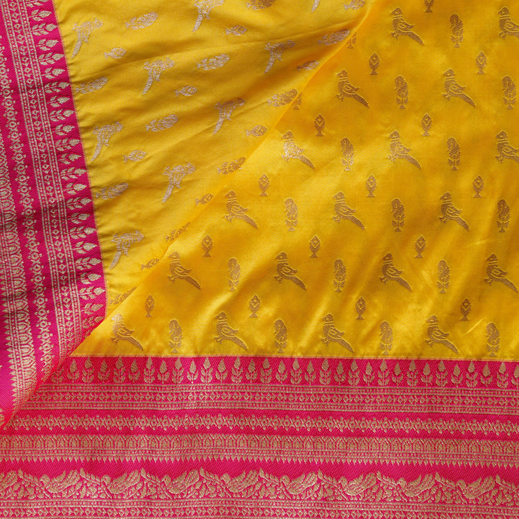 Banaras Brocade Yellow With Pink Big Border Fabric – Sanskruti