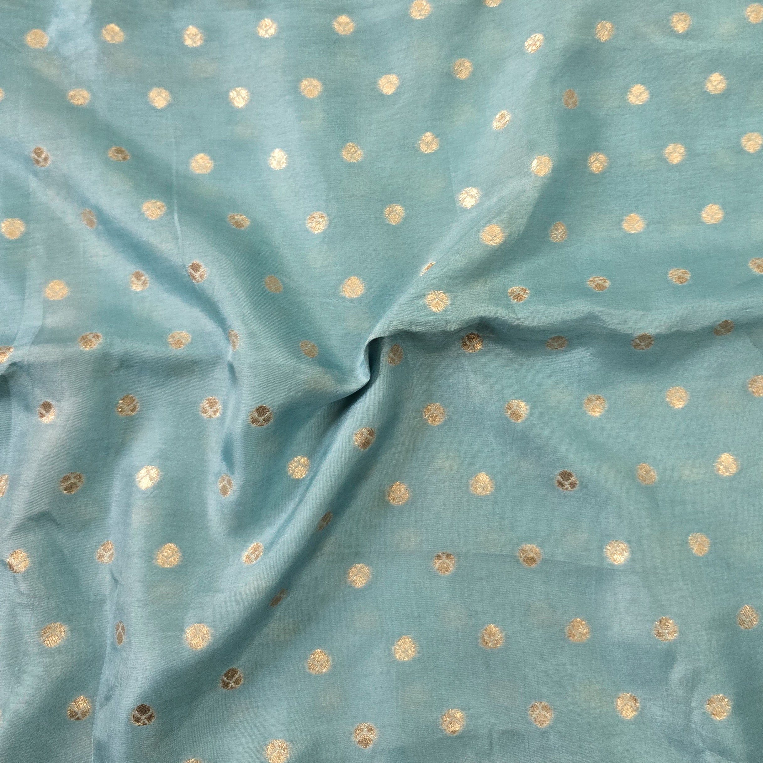 Brocade Light Blue With Golden Flower Hand Woven Fabric – Sanskruti