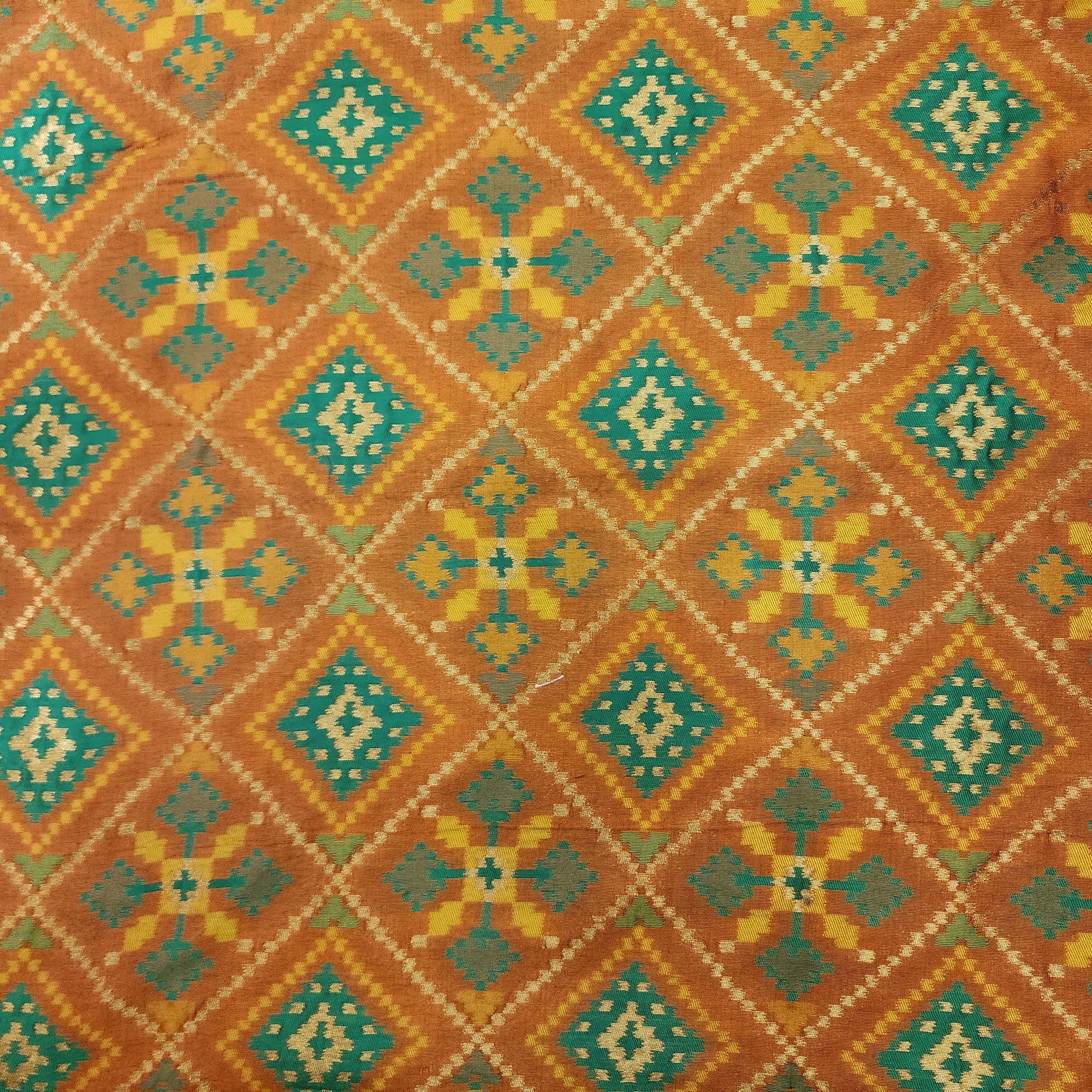 ( Pre-Cut 1.20 Meter ) Pure Cotton Ajrak Blue With Green Kairi And Flo - Sanskruti