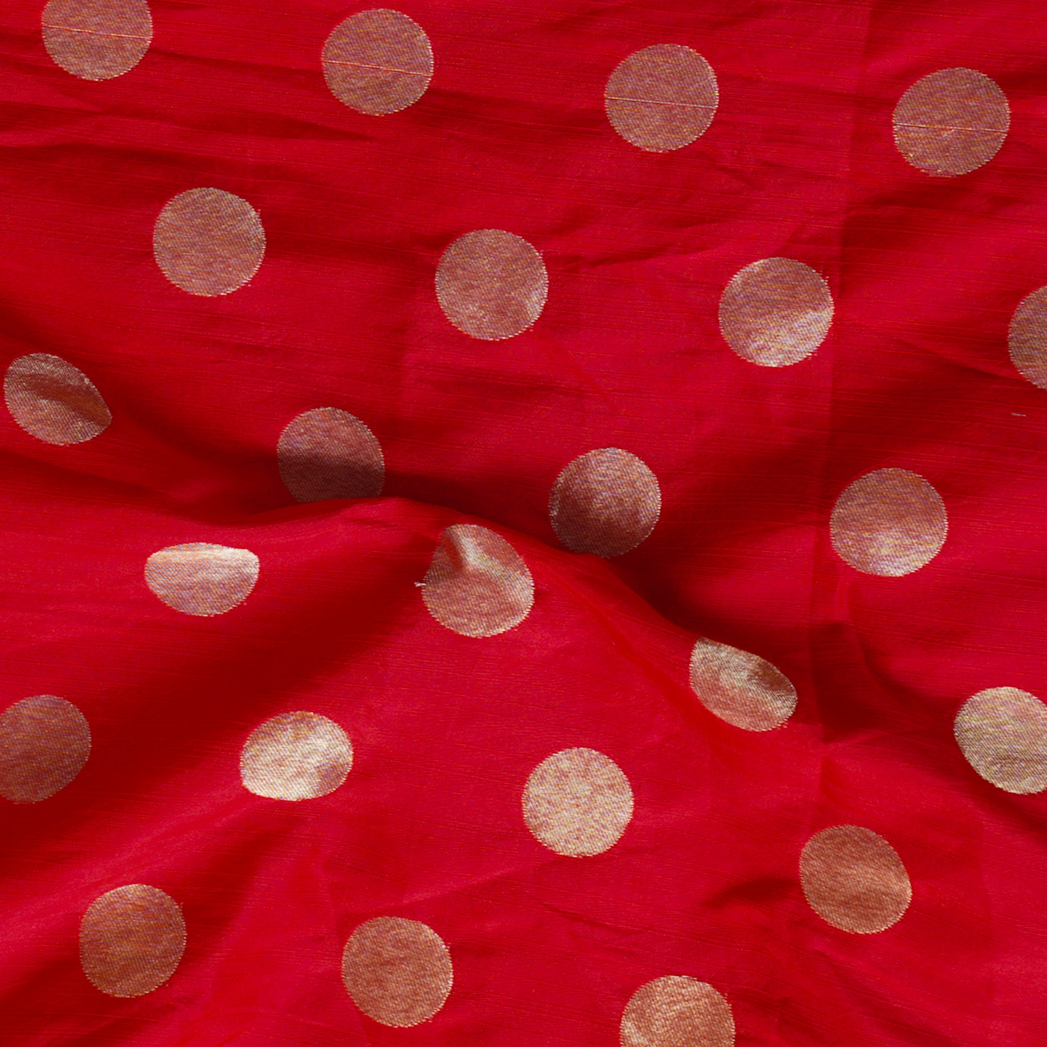 Brocade Red With Golden Polka Fabric – Sanskruti