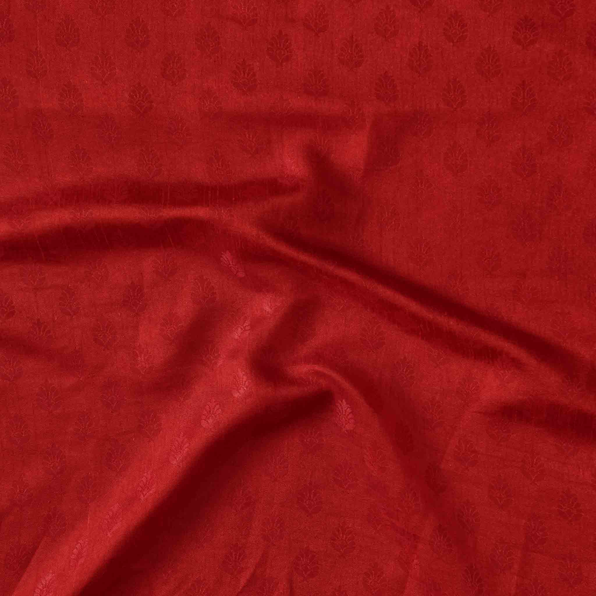 ( Pre-Cut 2.40 Meter ) Brocade Red With Self Intricate Design Hand Wov ...