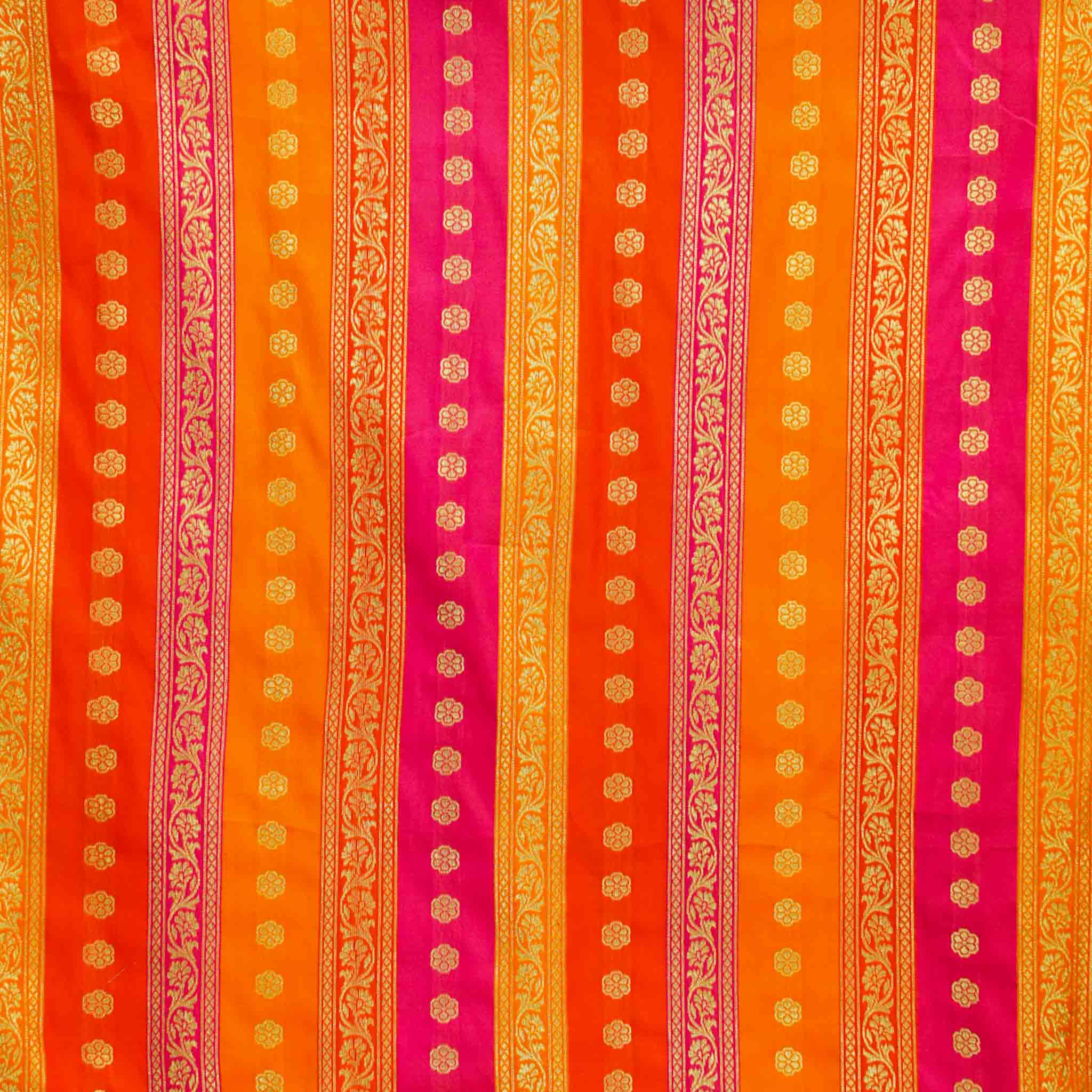 Brocade With Pink And Orange Border Hand Woven Fabric – Sanskruti