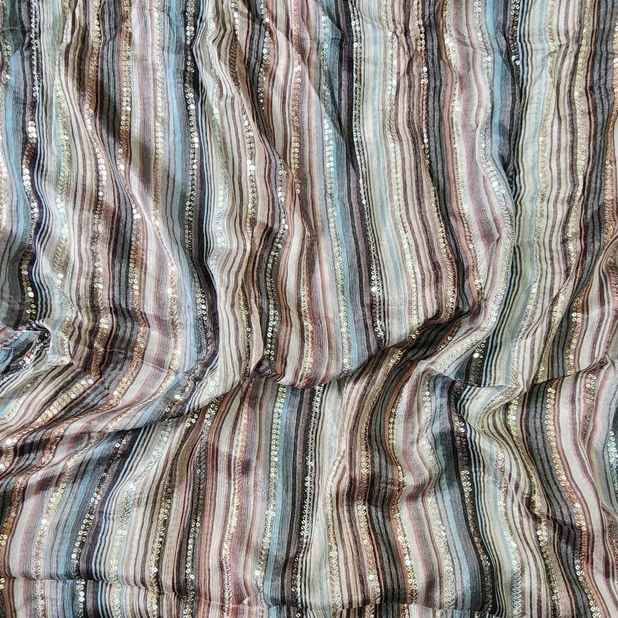 Chiffion Sequence Shades Of Blue And Grey Hand Woven Fabric – Sanskruti