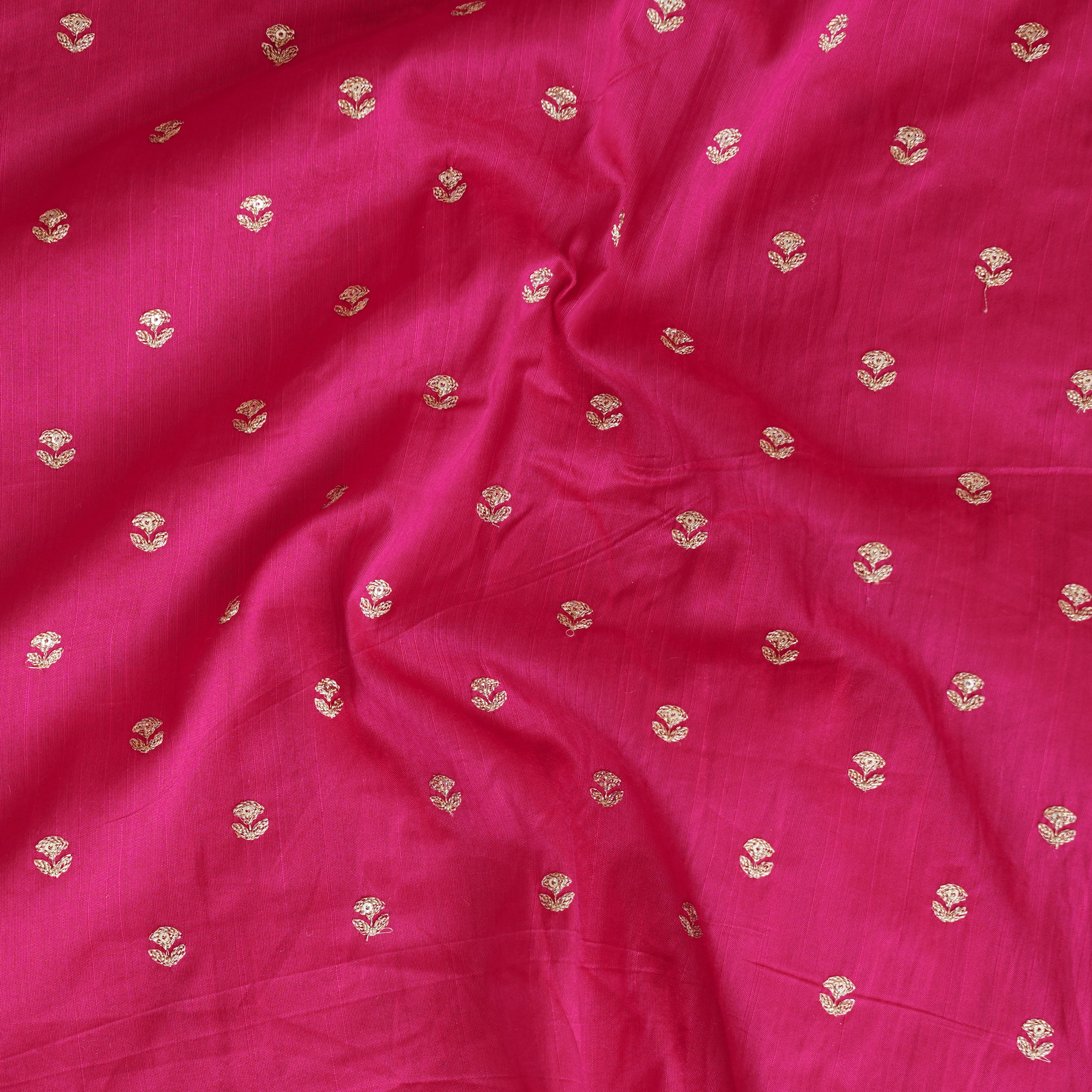 Cotton Silk Pink With Golden Zari Butti Fabric – Sanskruti