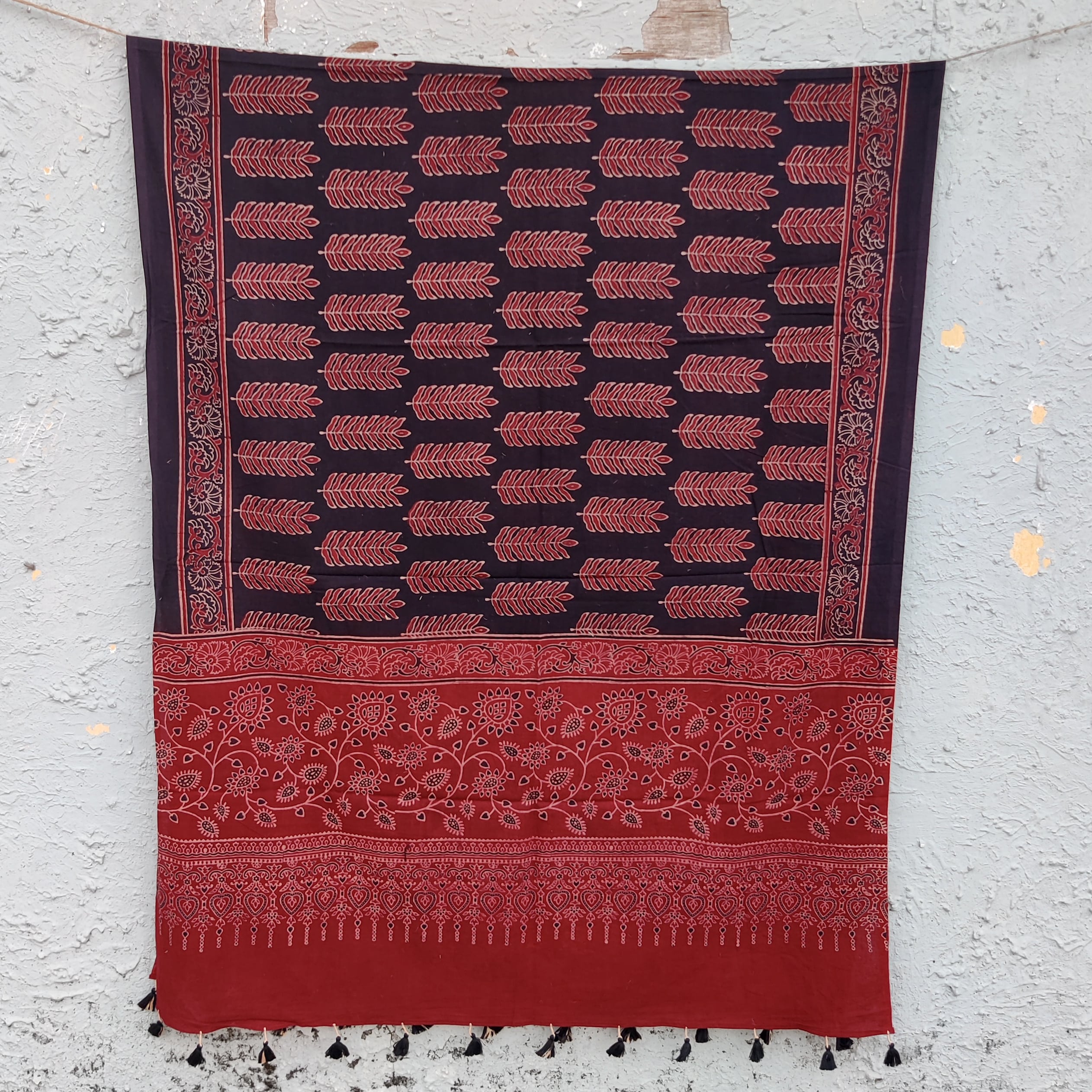 DHRITHI - Pure Cotton Vegetable Dyed Hand Block Printed Dupatta Leafy ...