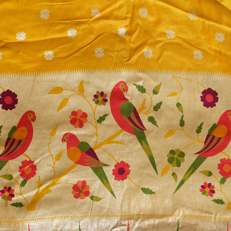 Banarasi Brocade Yellow With Beautiful Parot And Golden Flower Jaal Bi ...