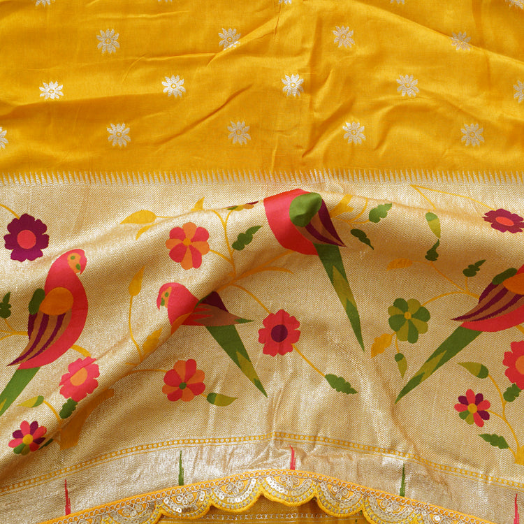 Banarasi Brocade Yellow With Beautiful Parot And Golden Flower Jaal Bi ...