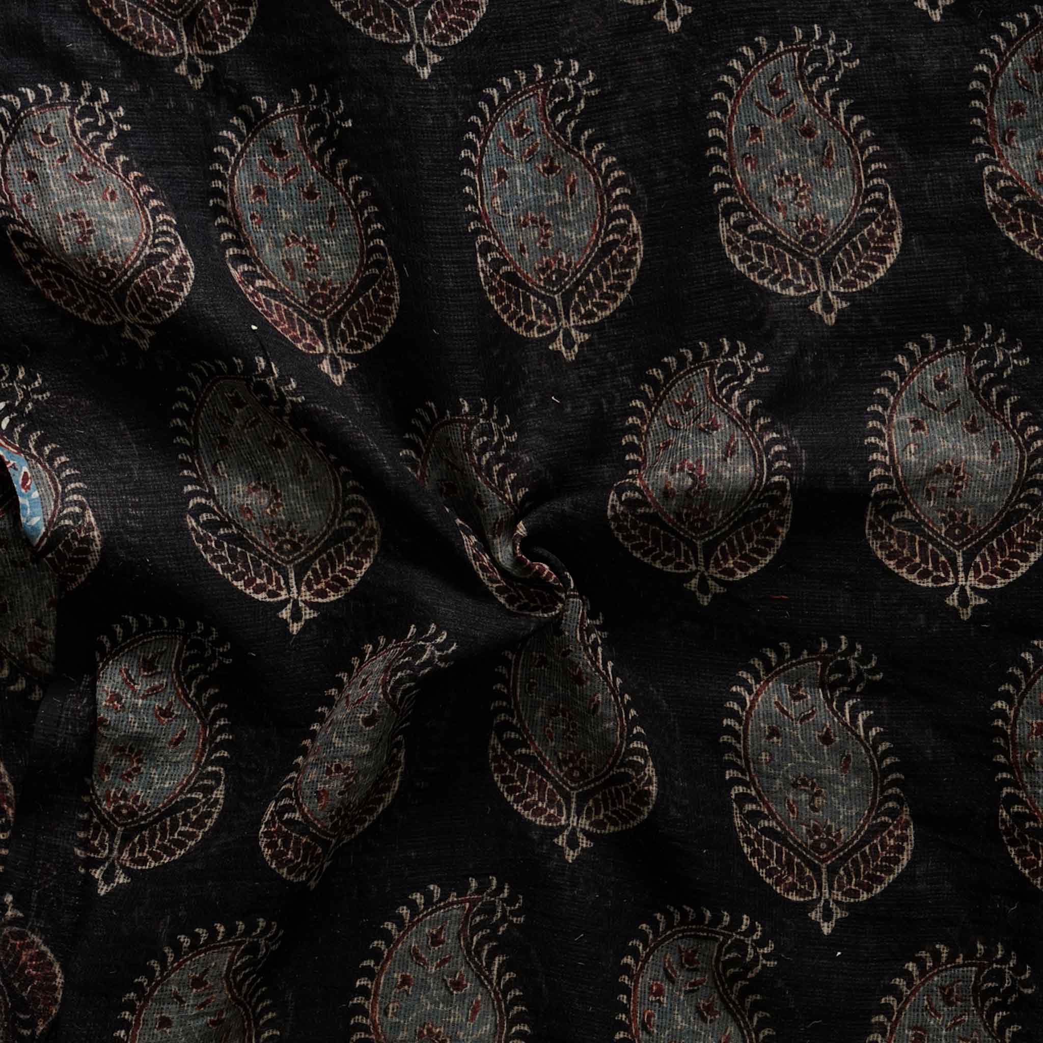 Pre-cut 1.5 meter Pure Cotton Kota Doria Ajrak Black Kairi Hand Block – Sanskruti