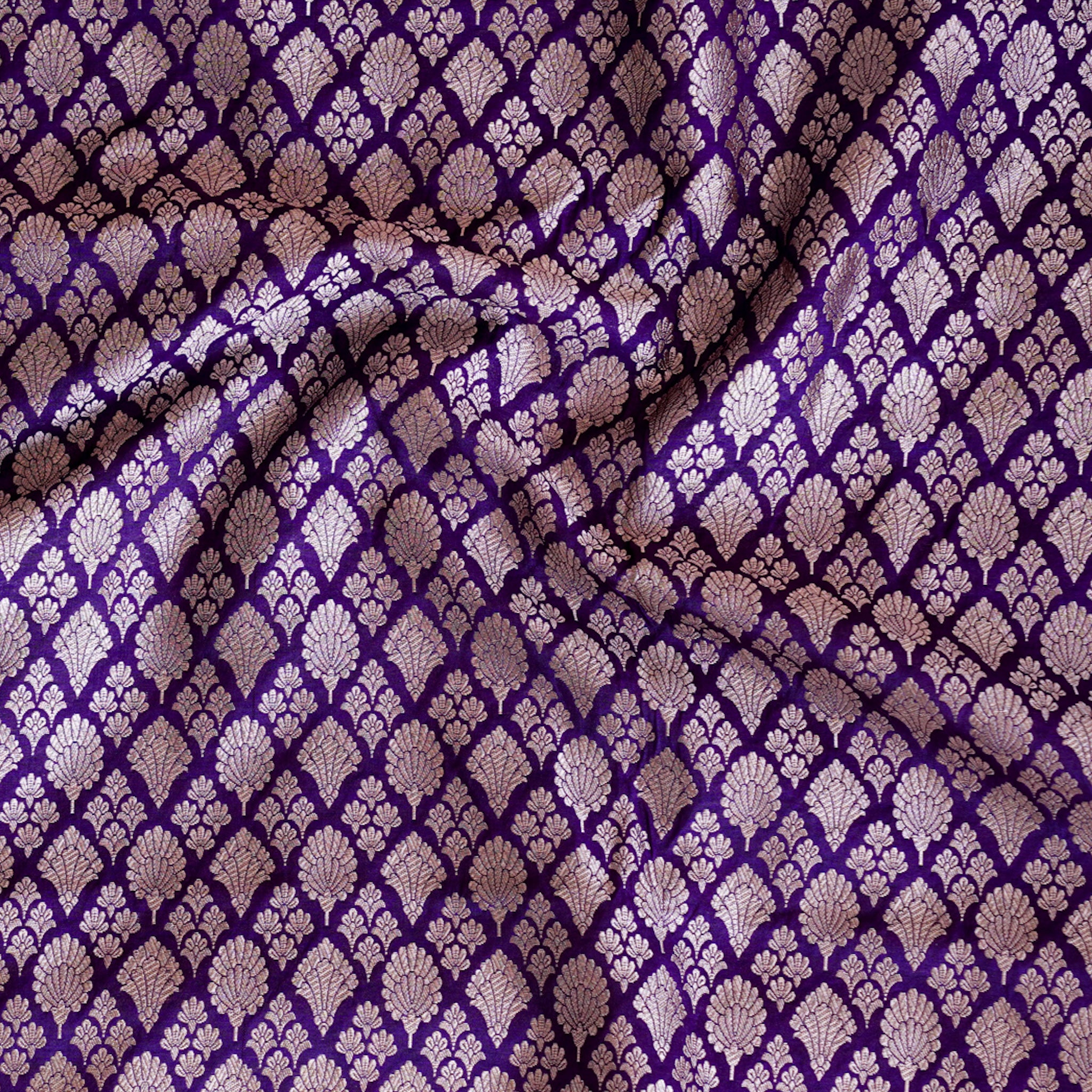 Banarasi Brocade Purple With Goldenish Butti Motif Fabric – Sanskruti