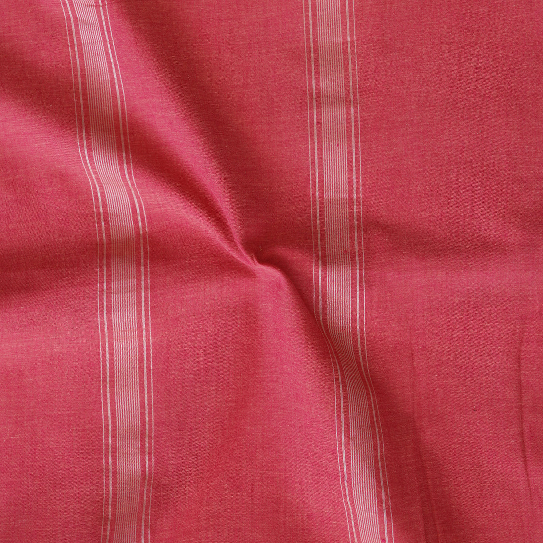(Pre-Cut 1.75 Meter) Pure Cotton Handloom Pinkish Red And Sliver Zari ...