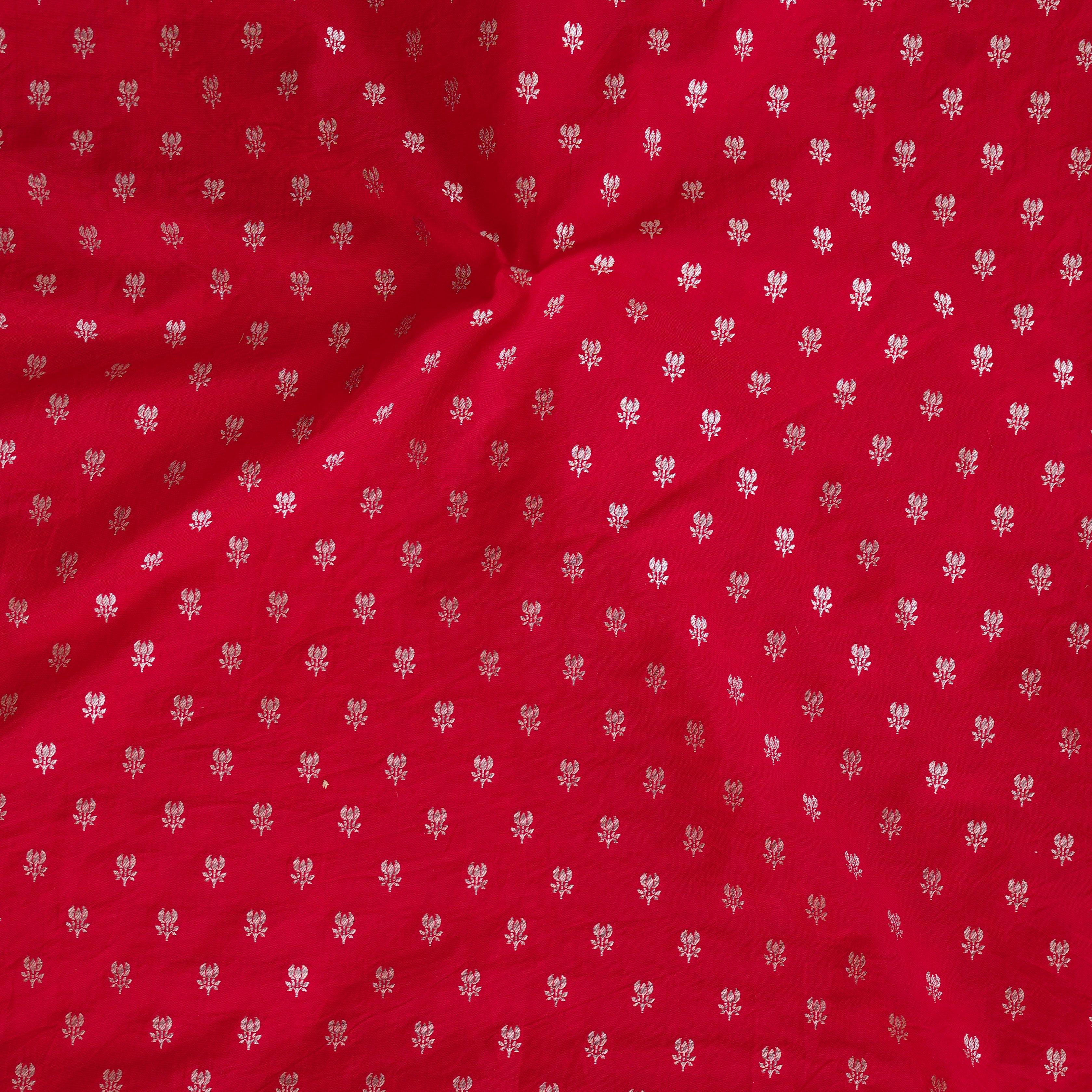 Brocade Red With Silver Zari With Flower Motif Fabric – Sanskruti