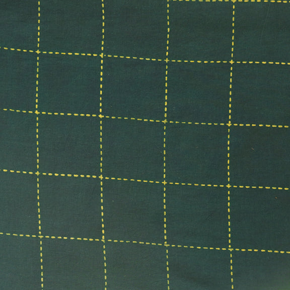 Pure Cotton Akola Dabu Dark Green With Yellow Fine Line Squares Hand B ...