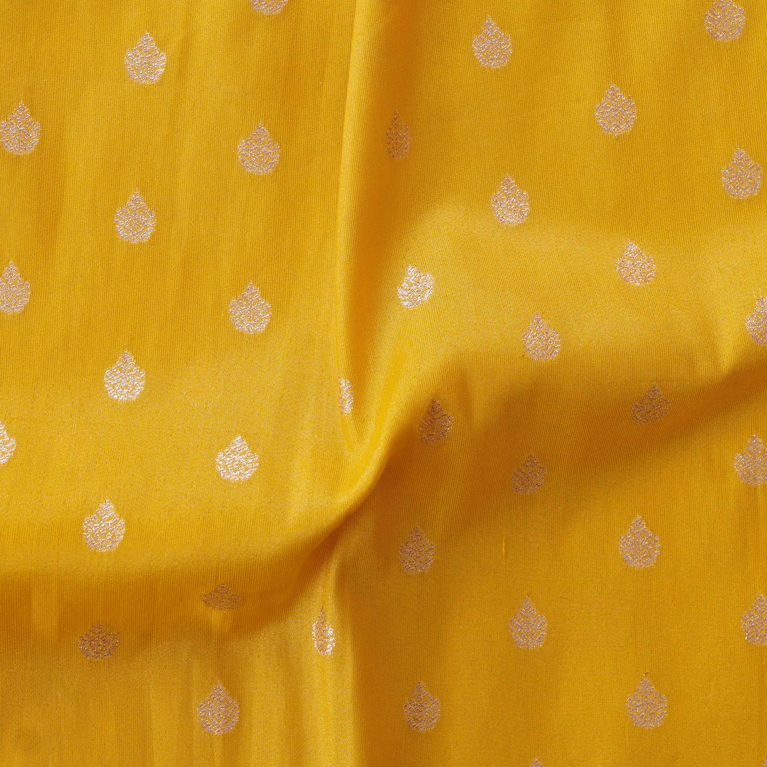 Organza Tissue Yellow With Golden Zari Leaves Motif Fabric – Sanskruti