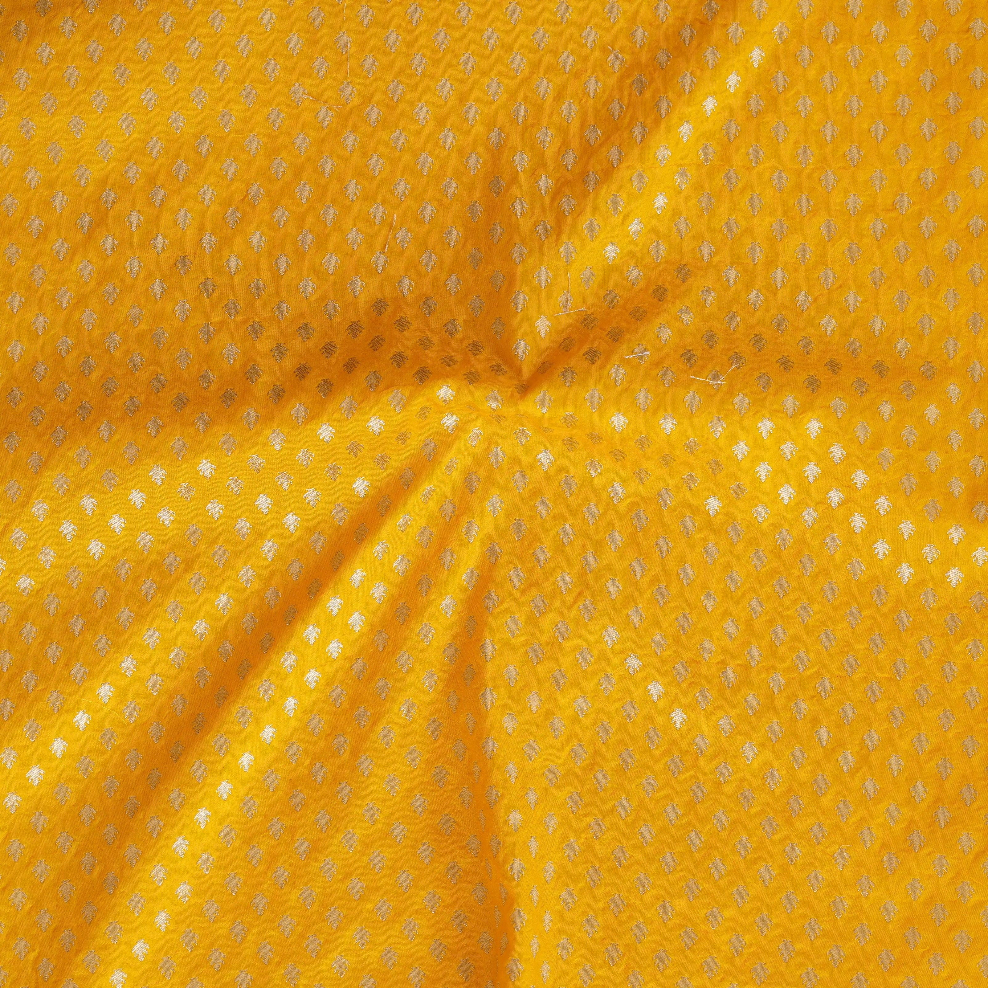 Brocade Yellow With Golden Butti Fabric – Sanskruti