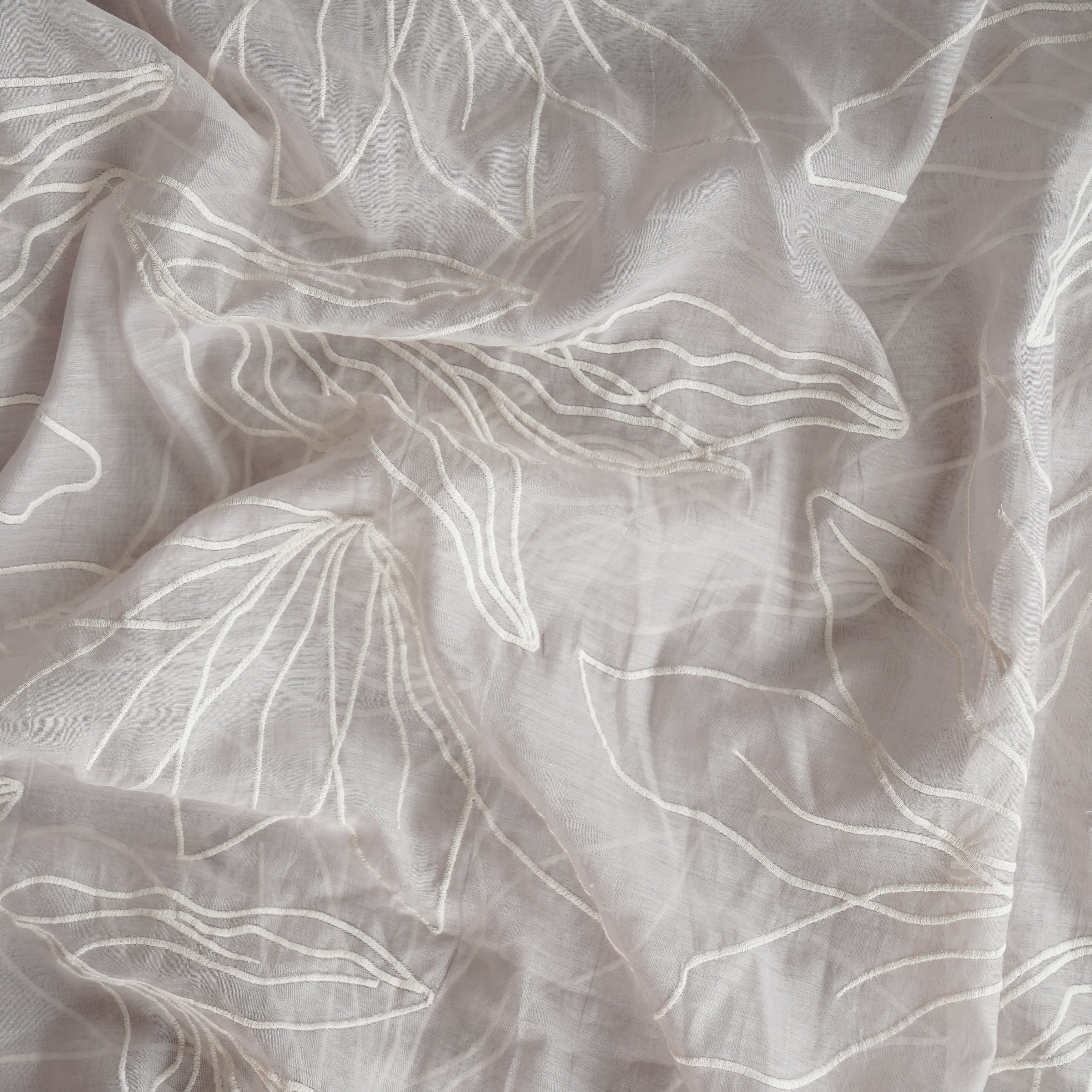 Chanderi Pastel Grey And White Abstract Machine Embroidery Fabric ...