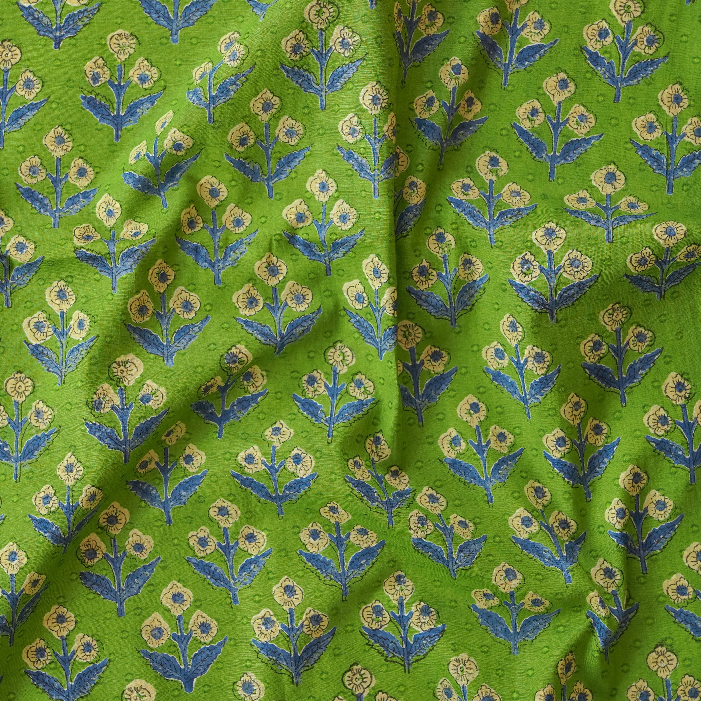 (PRE-CUT 1 METER)Pure Cotton Doby Discharge Green And Blue With Cream ...