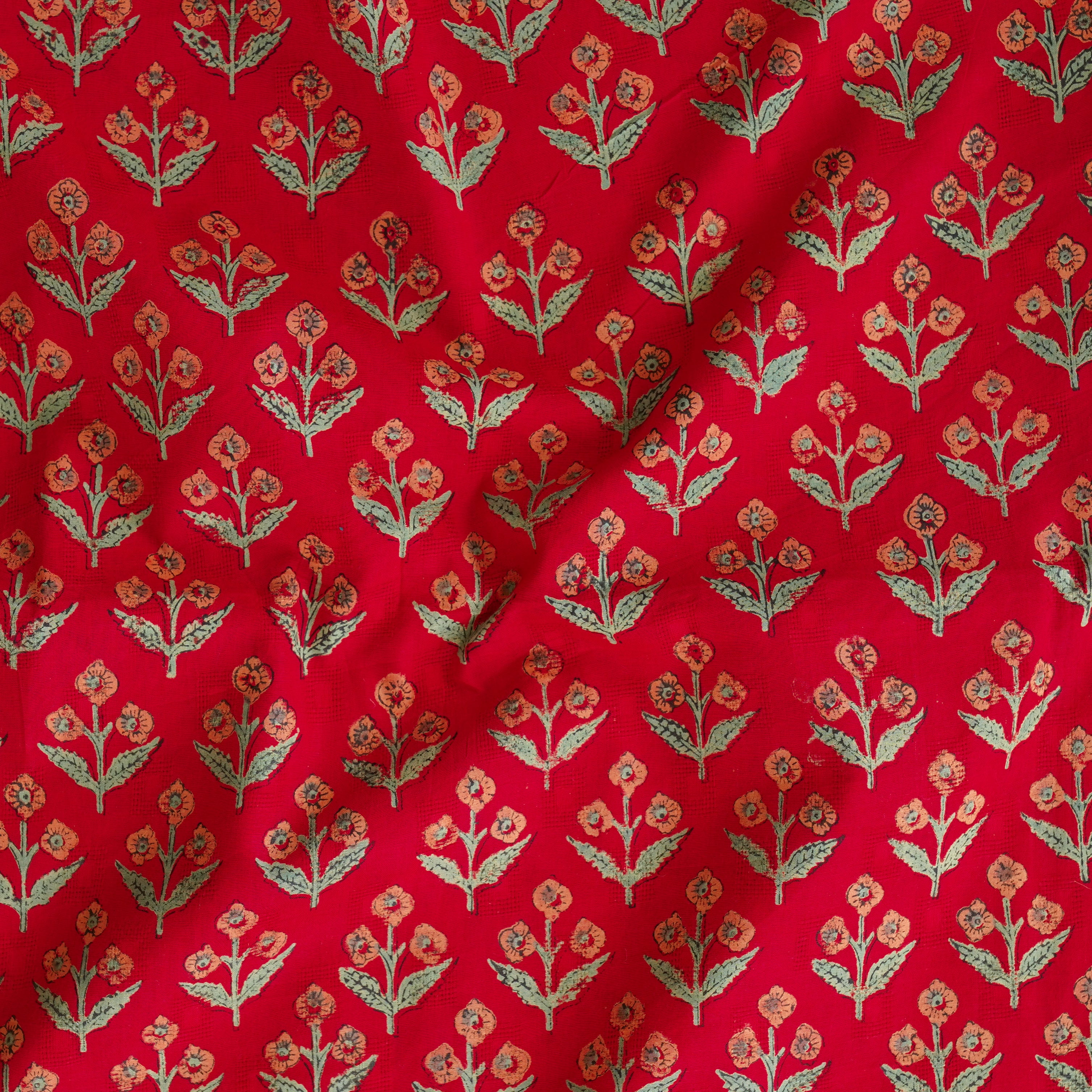 (PRE-CUT 1.95 METER) Pure Cotton Doby Discharge Red With Light Orange – Sanskruti