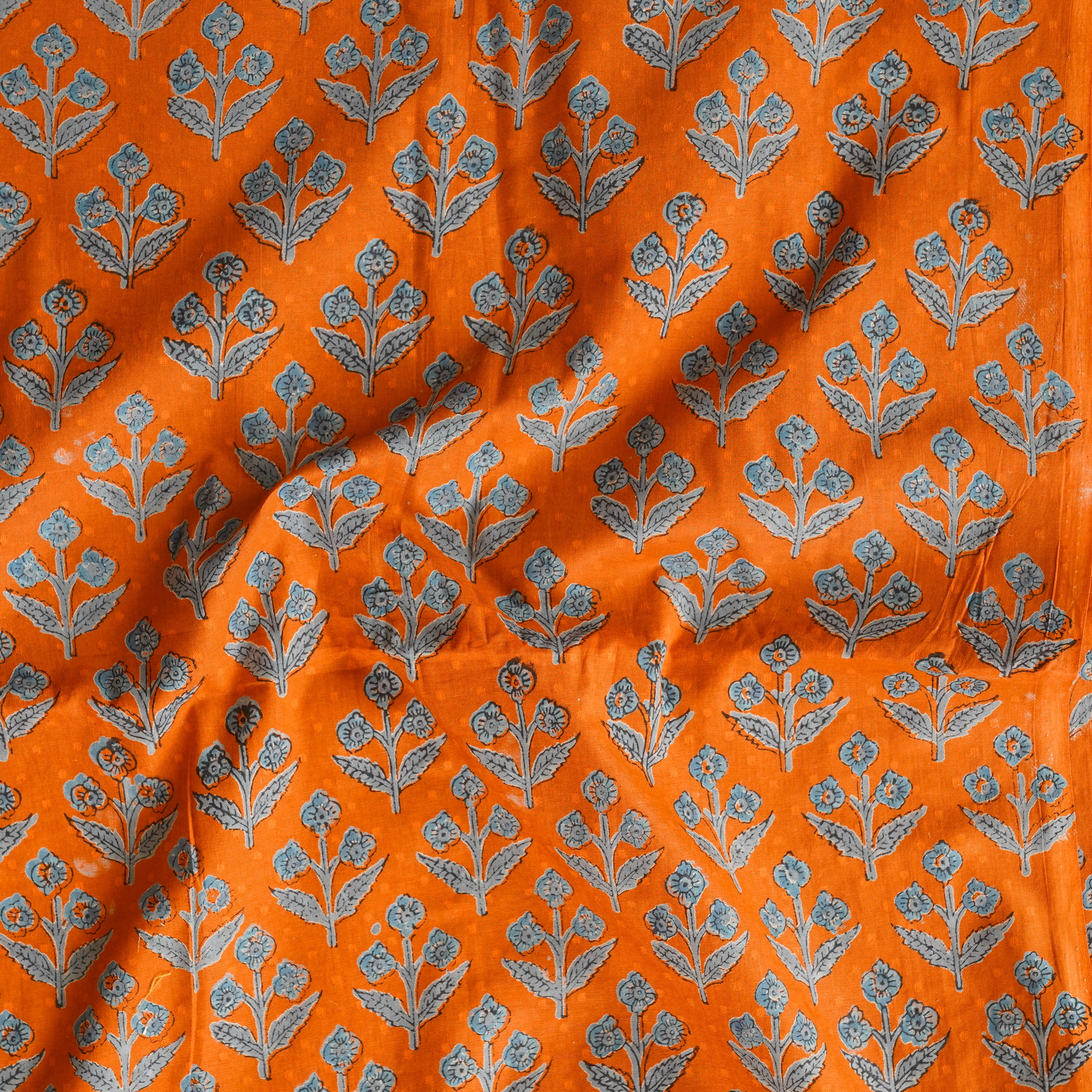 (PRE-CUT 1.70 METER) Pure Cotton Doby Discharge Orange With Bluish Gre ...