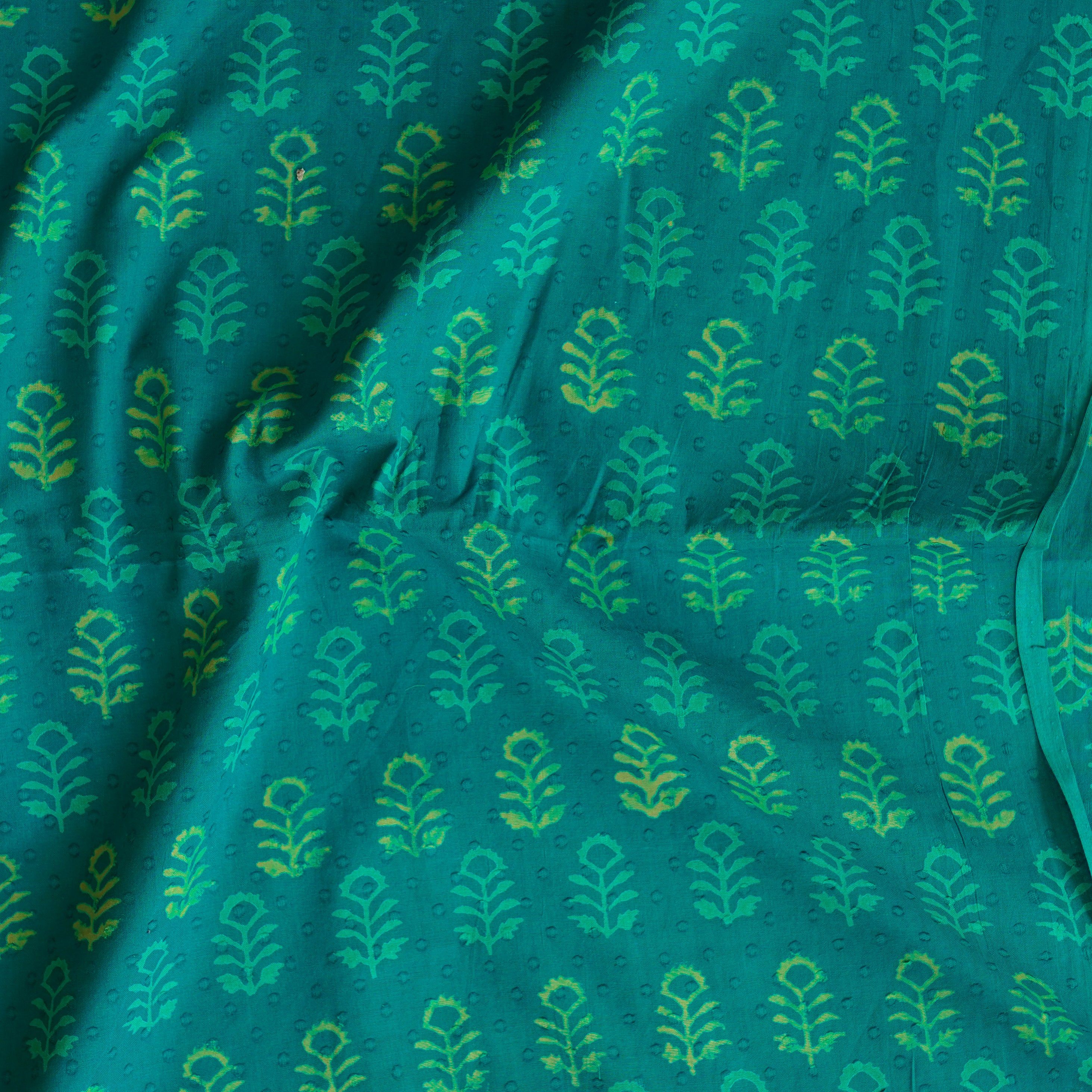 Pure Cotton Doby Discharge Green With Light Green Small Flower Motifs – Sanskruti