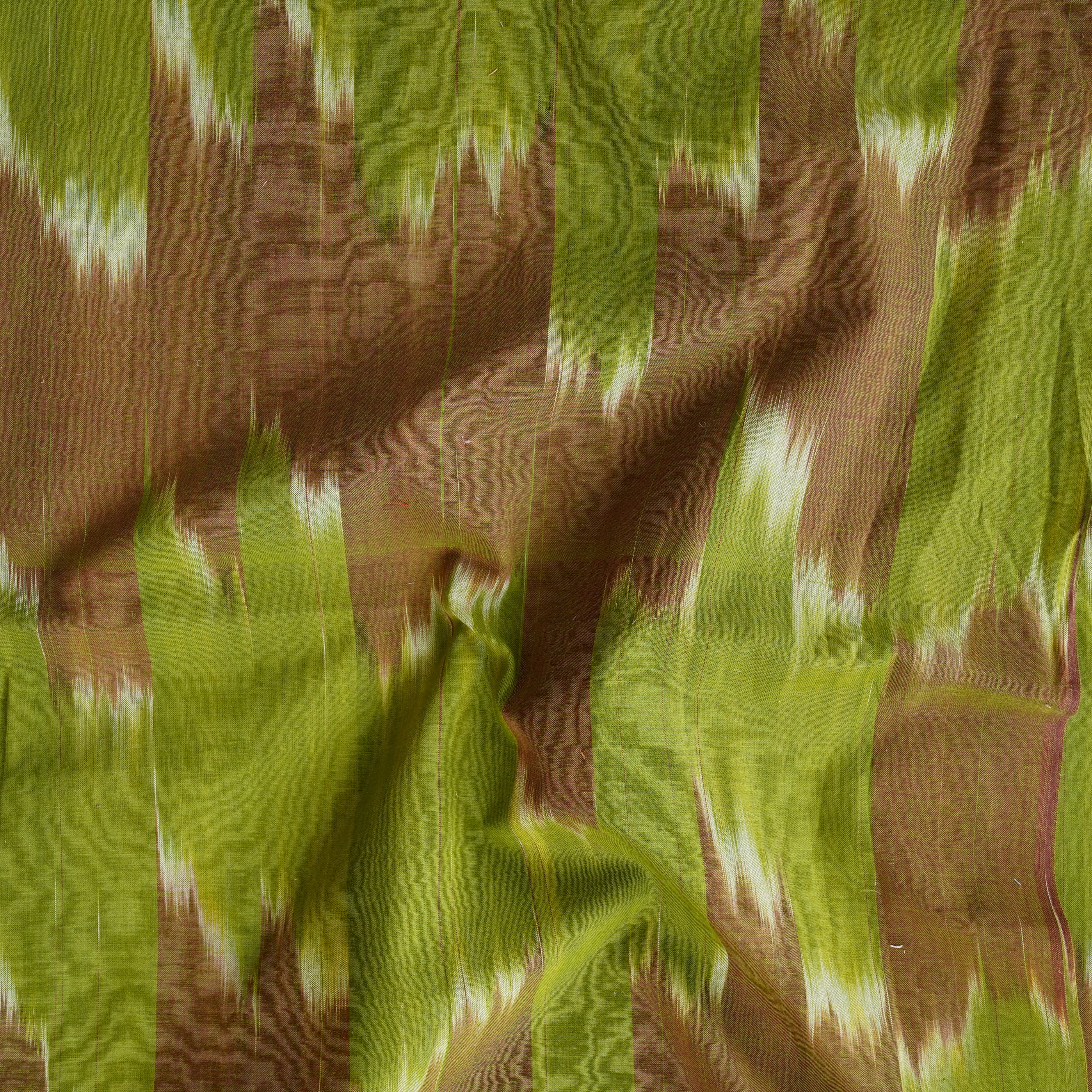 Pure Cotton Ikkat Mehandi Green With Brown Weaves Woven Fabric – Sanskruti