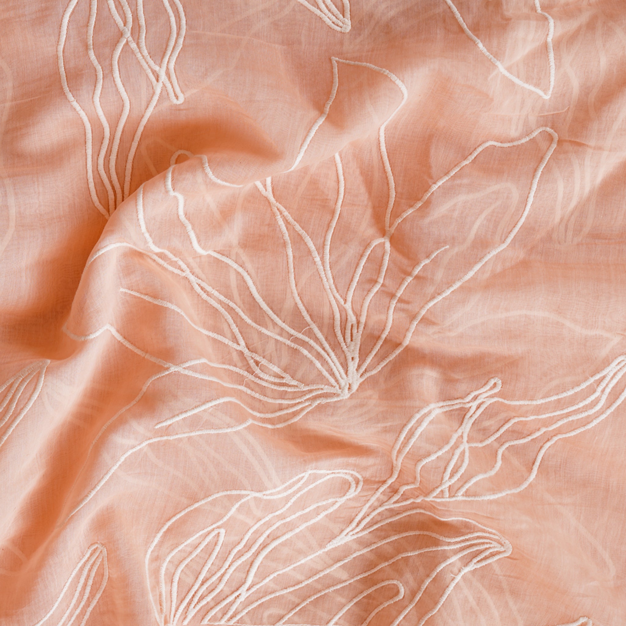Chanderi Light Peach With White Abstract Machine Embroidery Fabric – Sanskruti