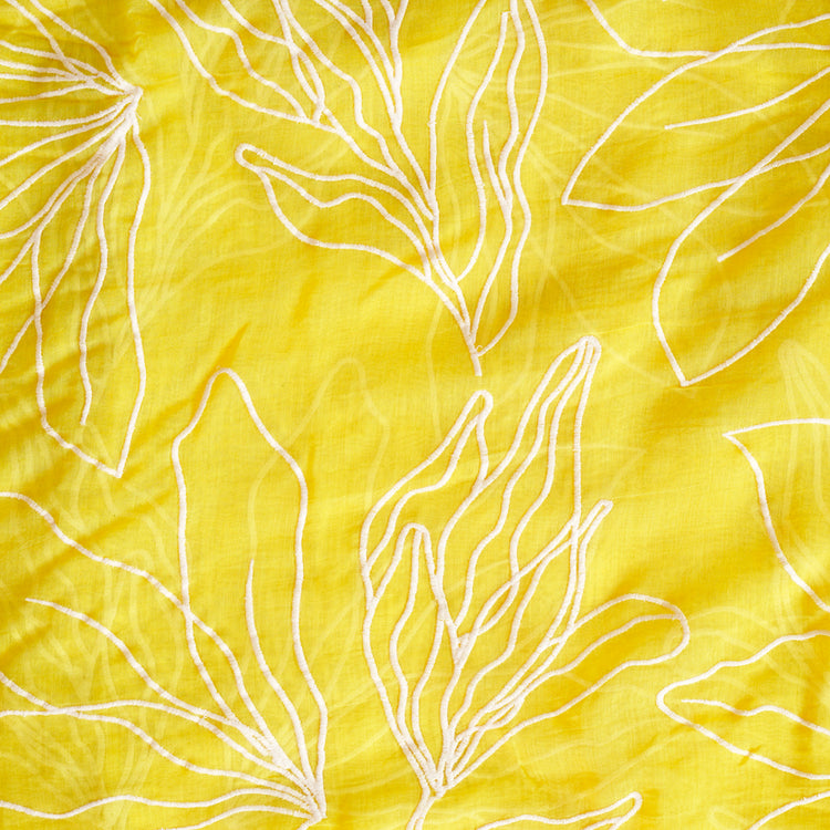 Chanderi Yellow And White Abstract Machine Embroidery Fabric – Sanskruti