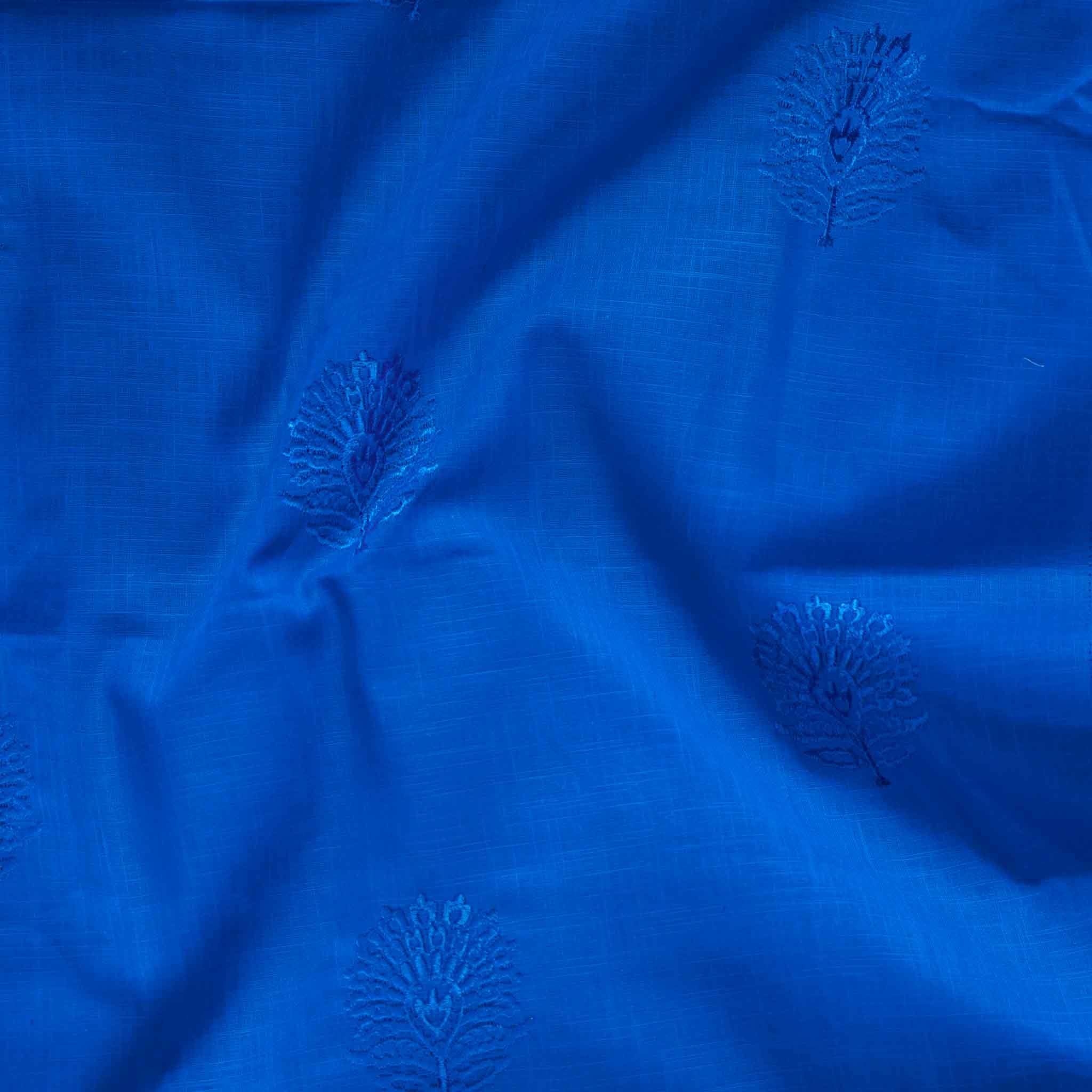 ( Width 42 Inches ) Pure Cotton Blue With Self Colour Flower Motif Han ...