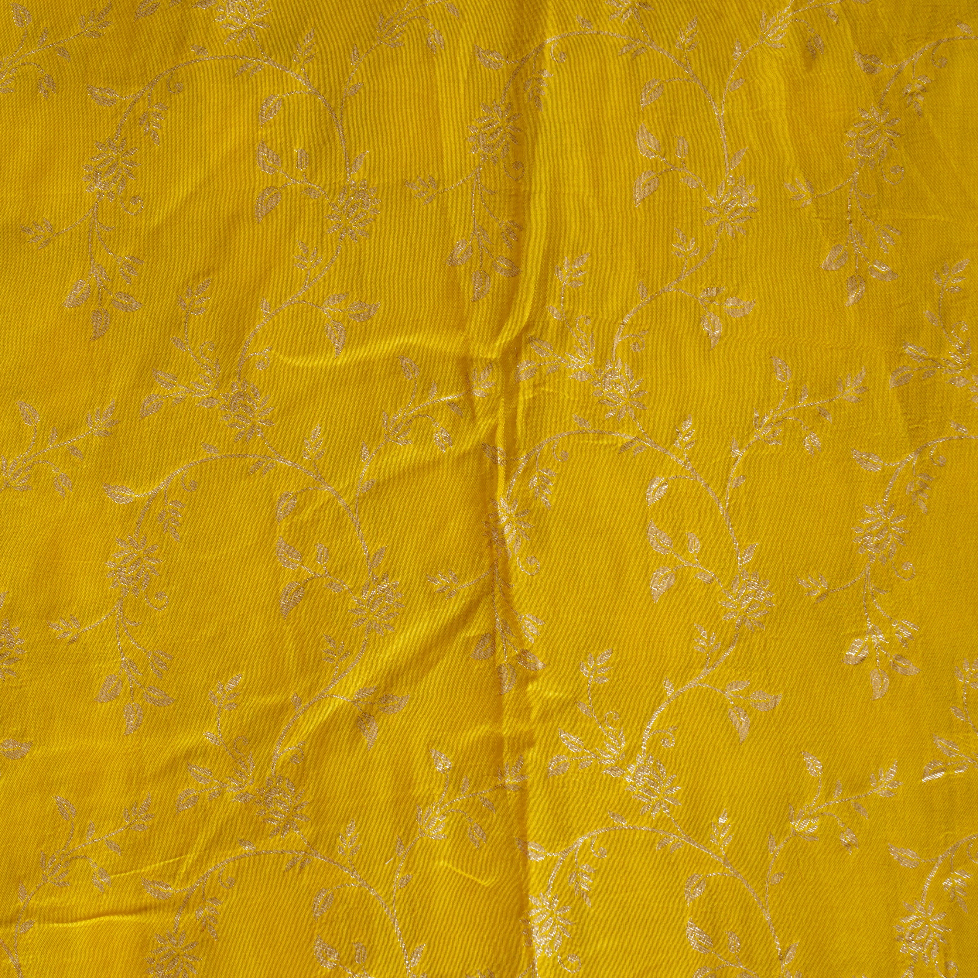 Dola Silk Brocade Yellow With Golden Zari Flower Jaal Fabric – Sanskruti