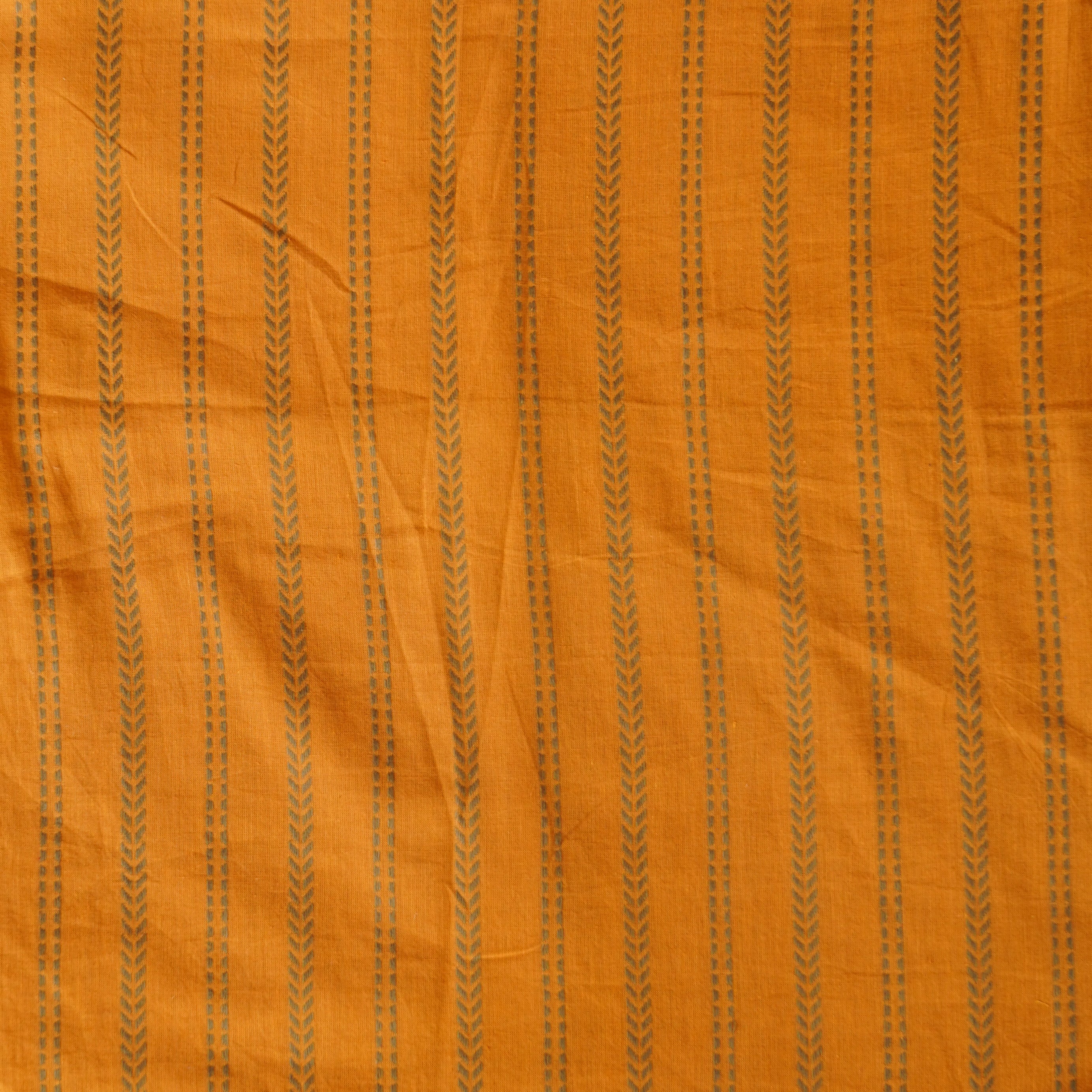 (PRE-CUT 2.30 METER)Pure Cotton Handloom Dark Mustard With Design Stri ...