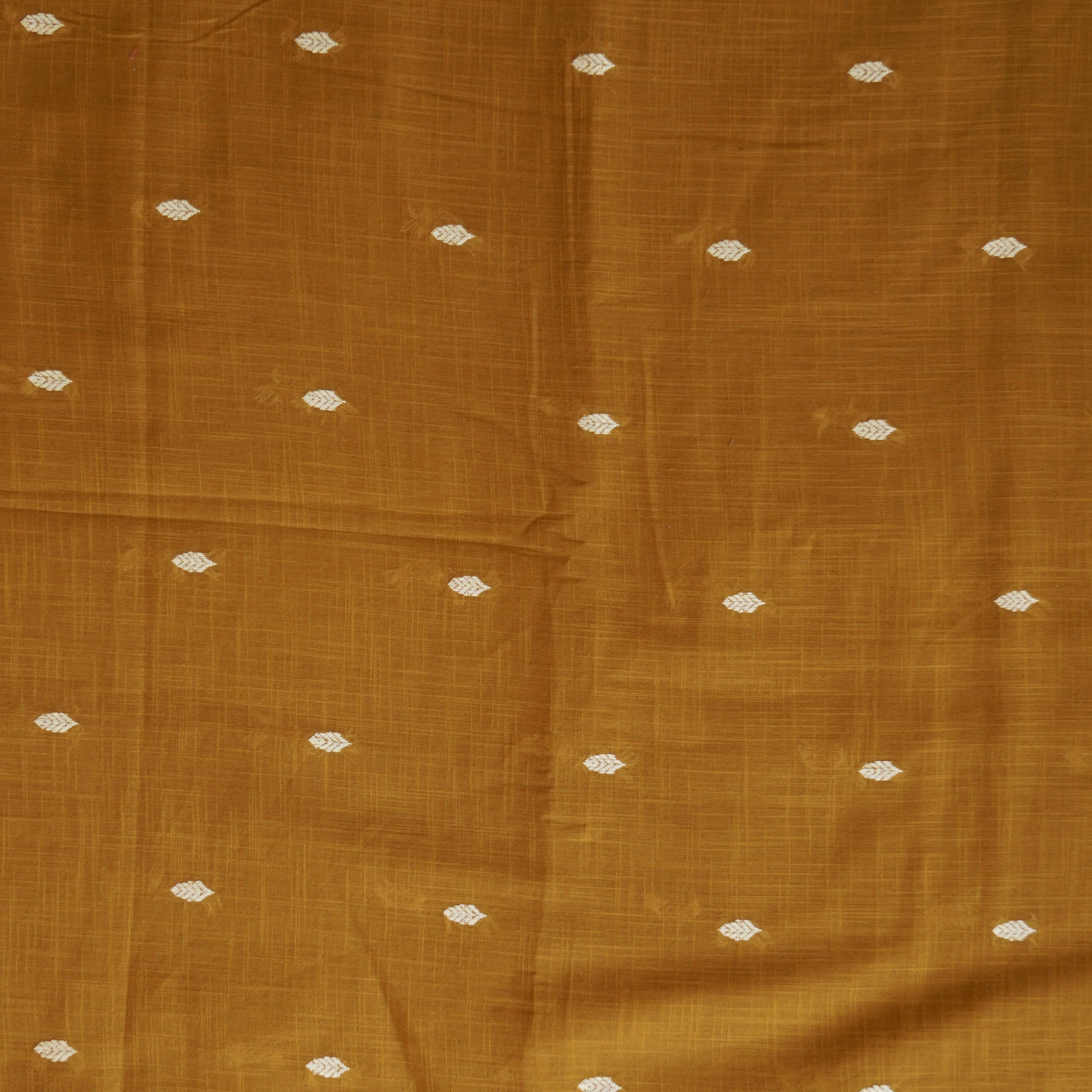 (PRE-CUT 1.80 METER)Pure Cotton Handloom Dark Mustard With White Motif ...