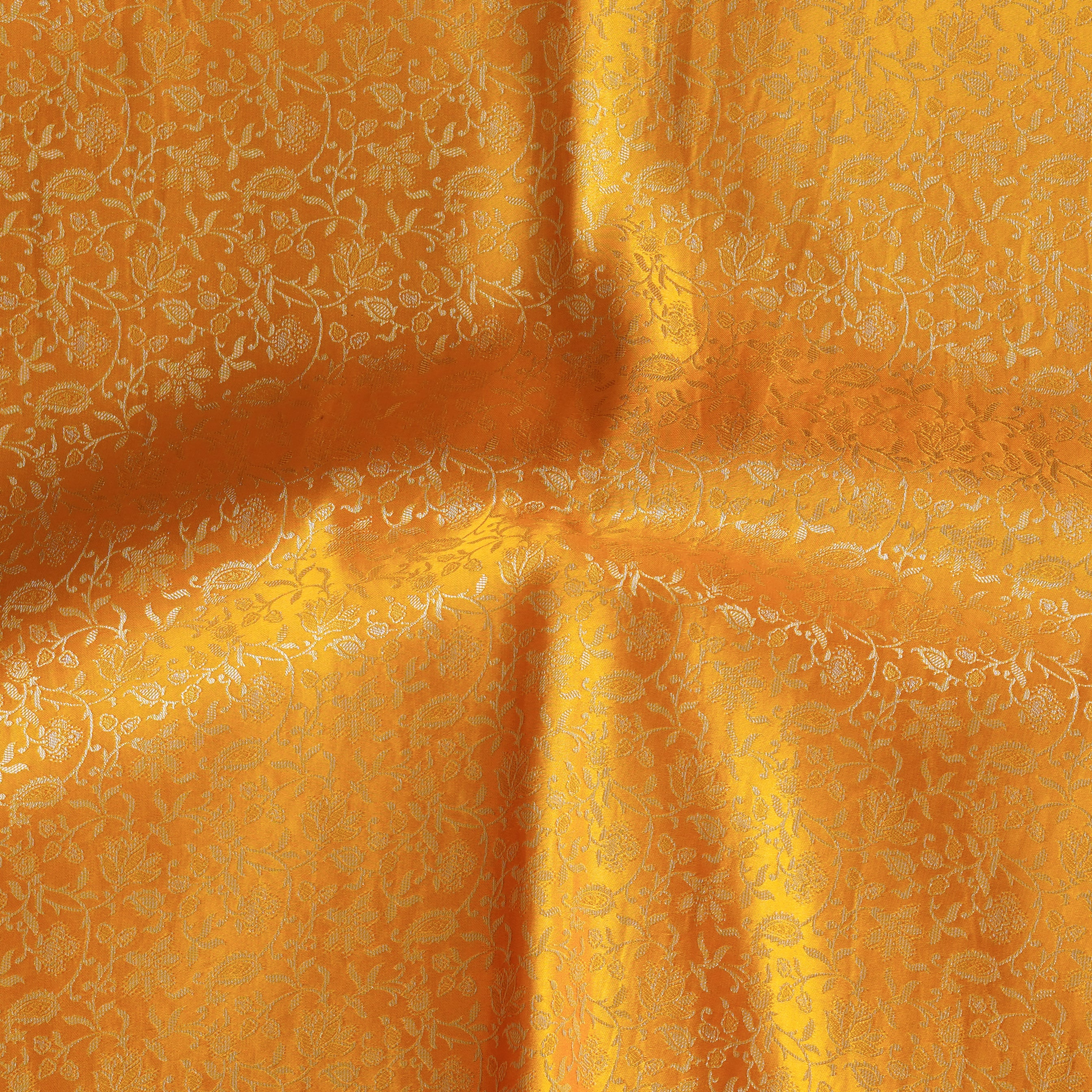 Brocade Yellow With Golden zari Flower Jaal Fabric – Sanskruti