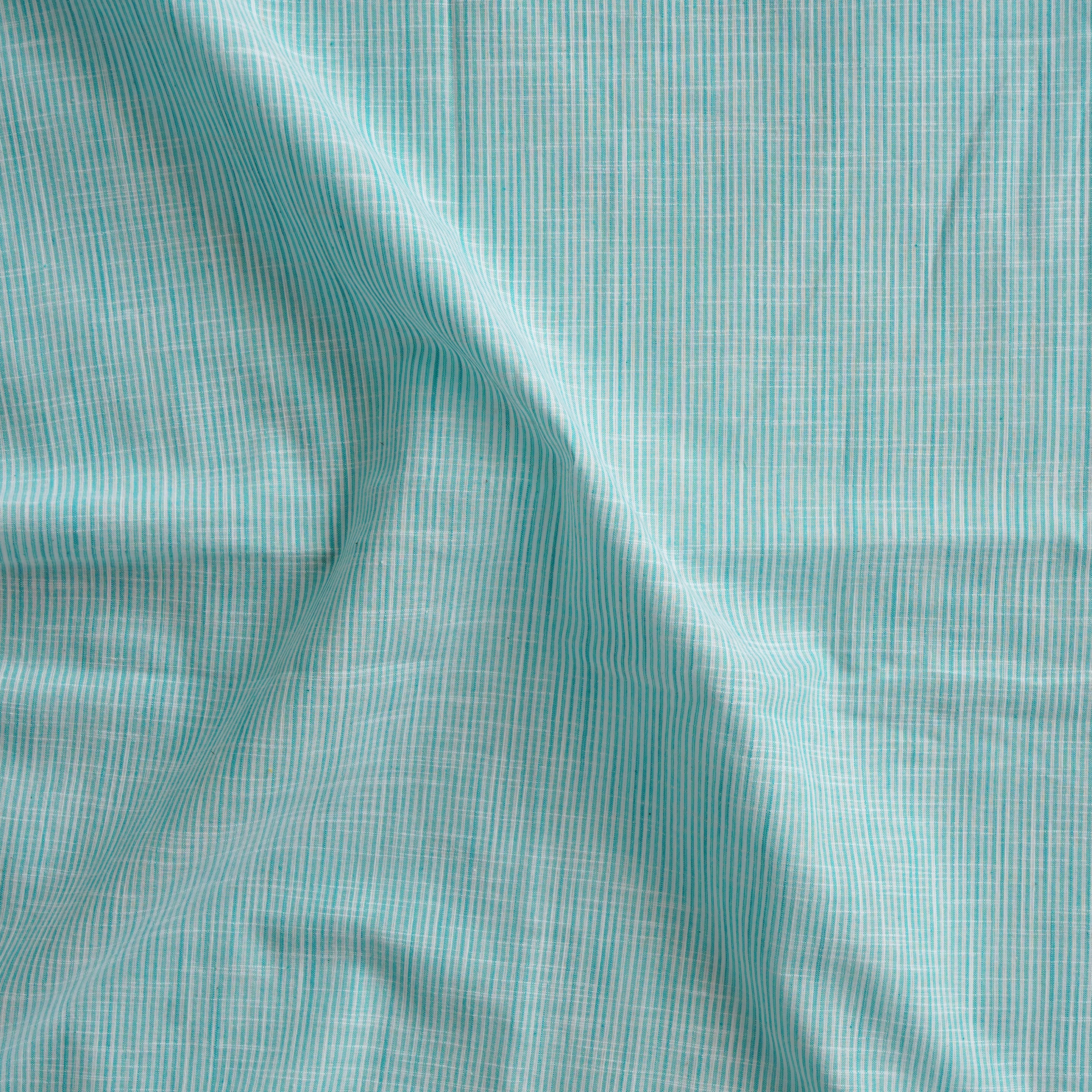 Pure Cotton Handloom Sea Blue With Stripes Woven Fabric – Sanskruti