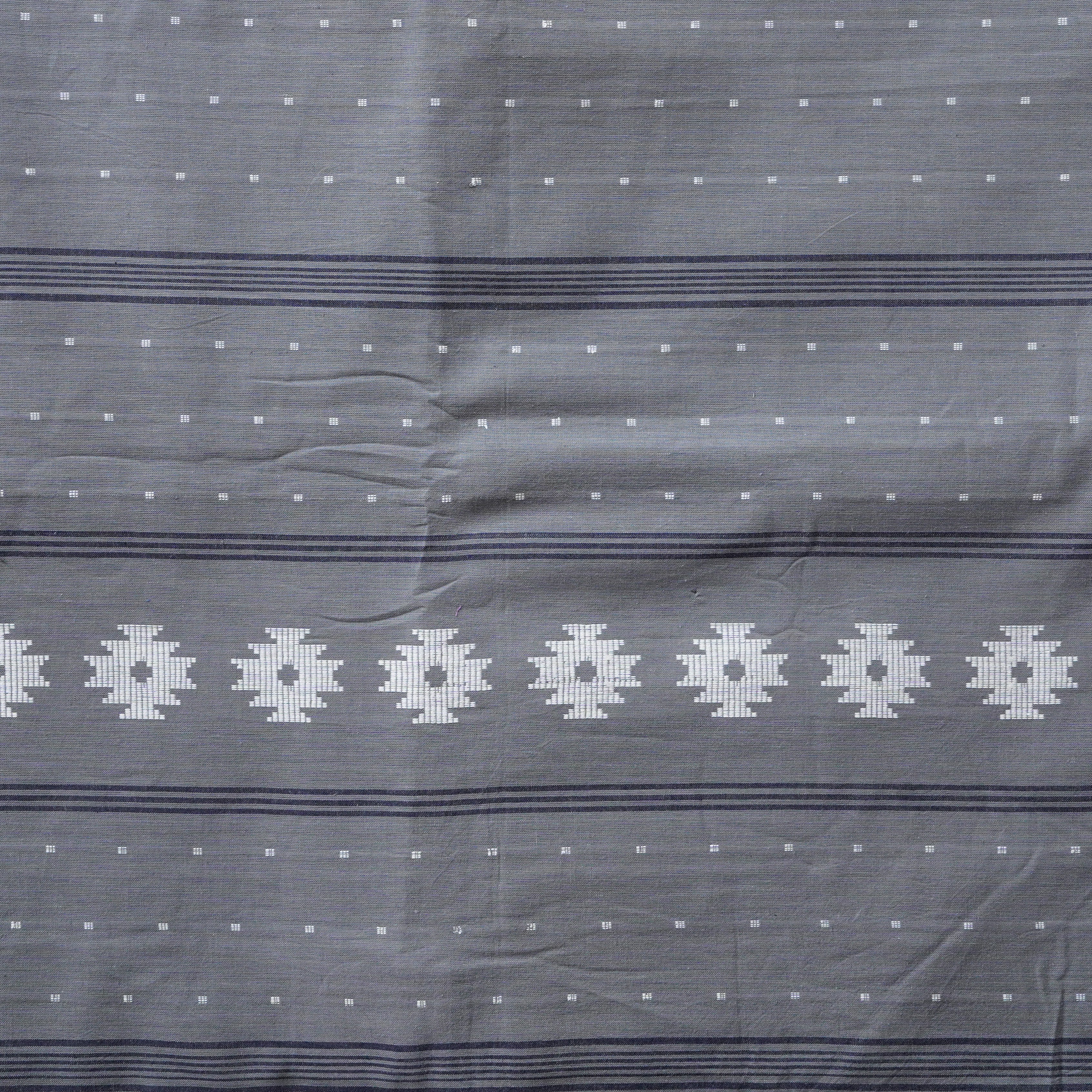 Pure Cotton Handloom Grey With Off White Big Border With Butti Design ...