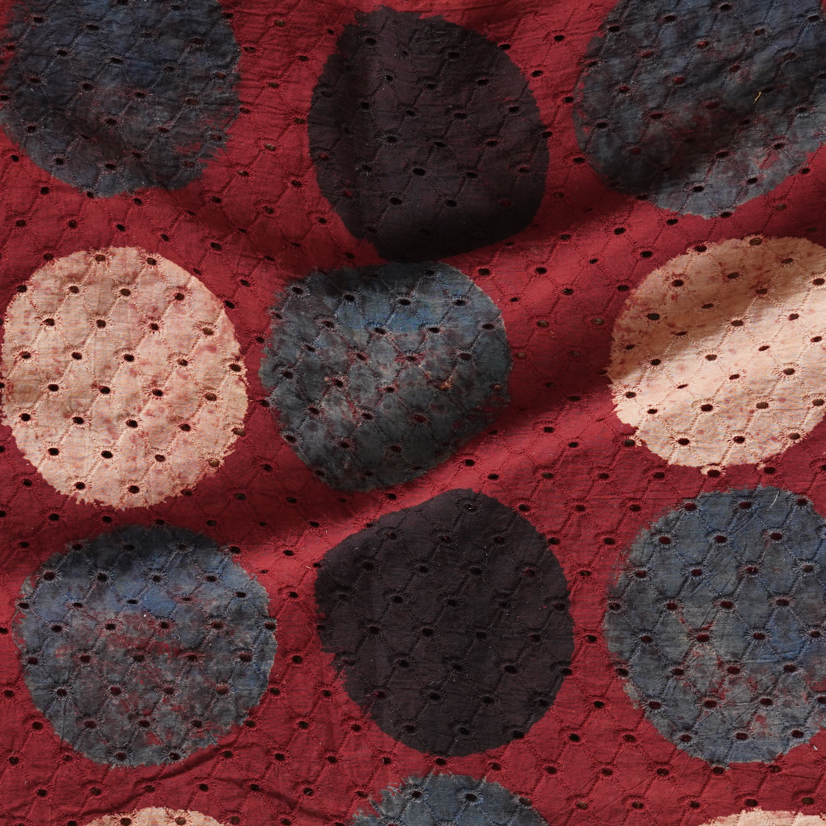 Pure Cotton Hakoba Ajrak Dark Red With Different Circle Motif Hand Blo – Sanskruti