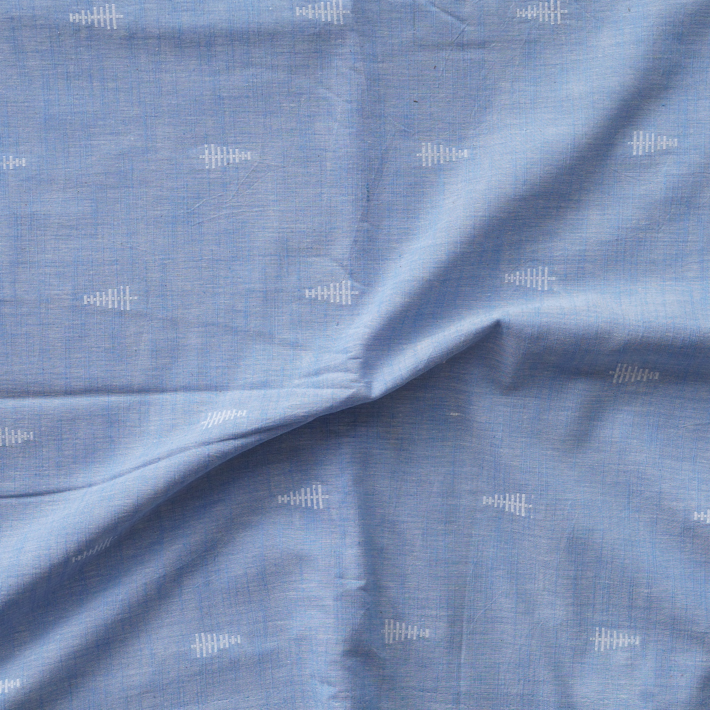 Pure Cotton Handloom Powder Blue With White Motif Woven Fabric – Sanskruti