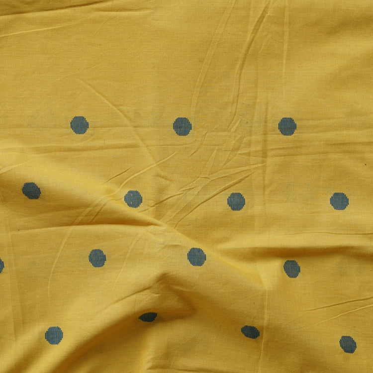( Pre-Cut 2 Meter ) Pure Cotton Handloom Mustard With Polka Dotes Wove ...