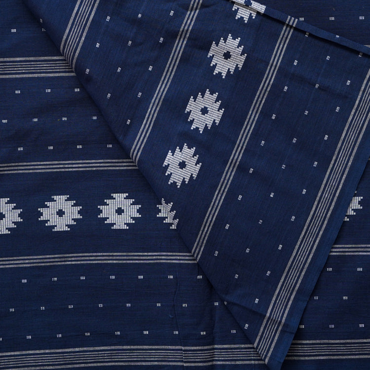 Pure Cotton Handloom Blue With Off White Big Border With Butti Design ...