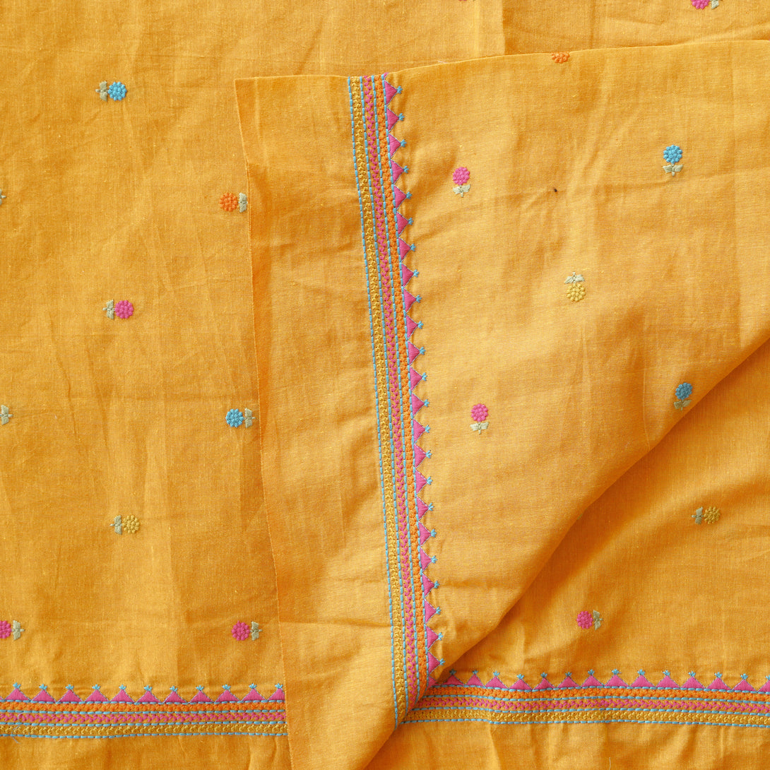 Pure Cotton Embroidery Orange Mustard With Orange And Pink Tiny Flower ...