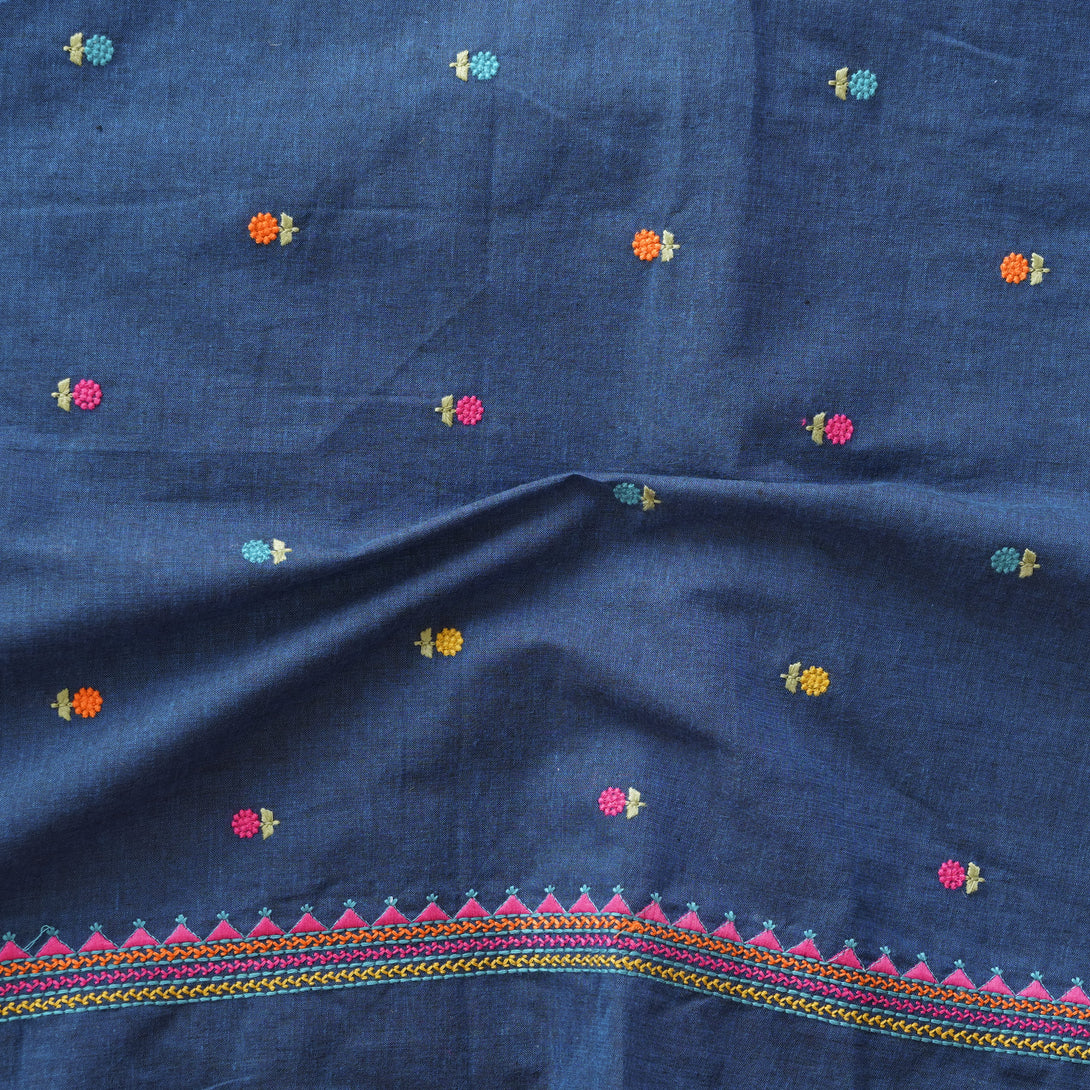 Pure Cotton Embroidery Dark Blue With Orange And Mustard Yellow Tiny F – Sanskruti