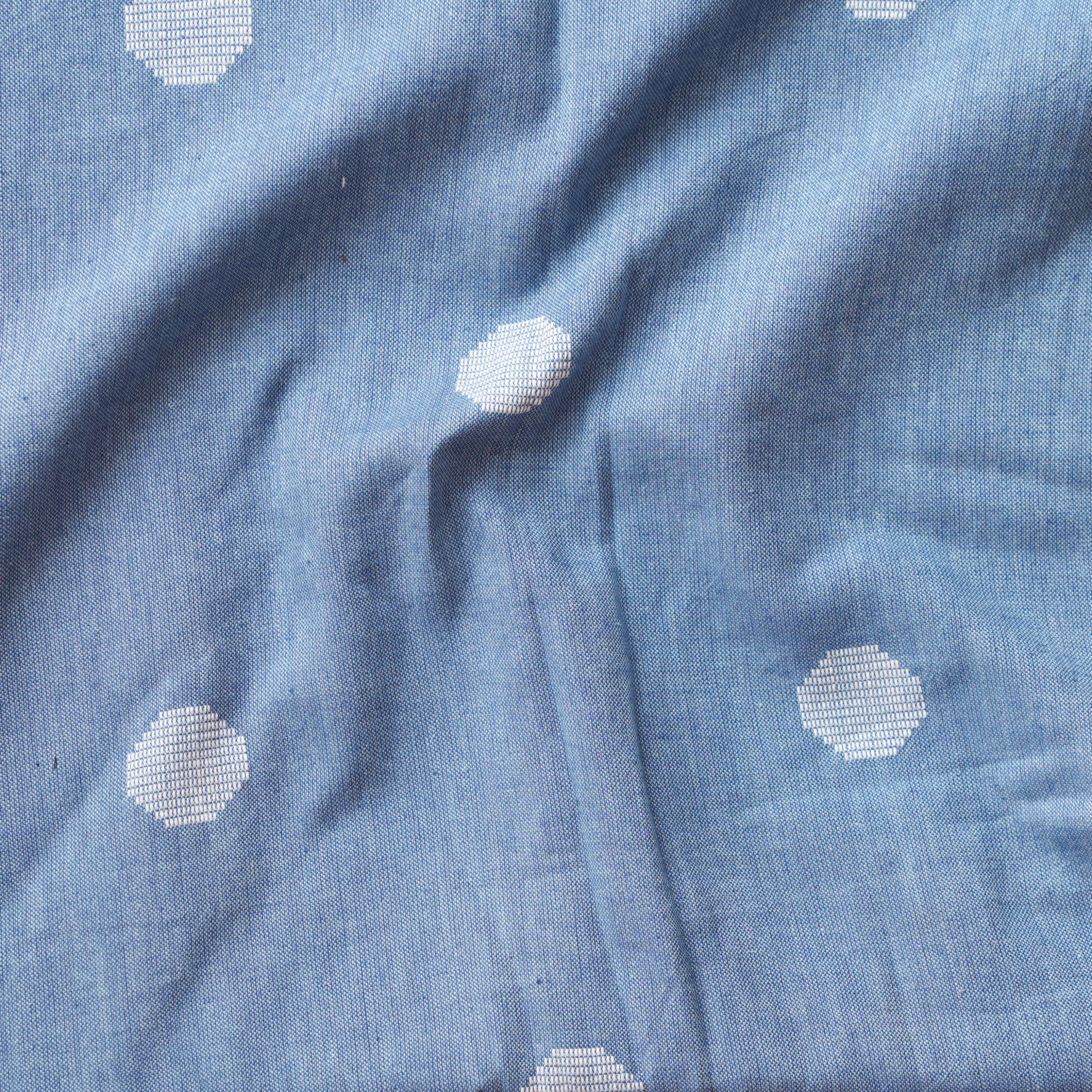 Pure Cotton Handloom Powder Blue With White Weaving Butta Woven Fabric ...