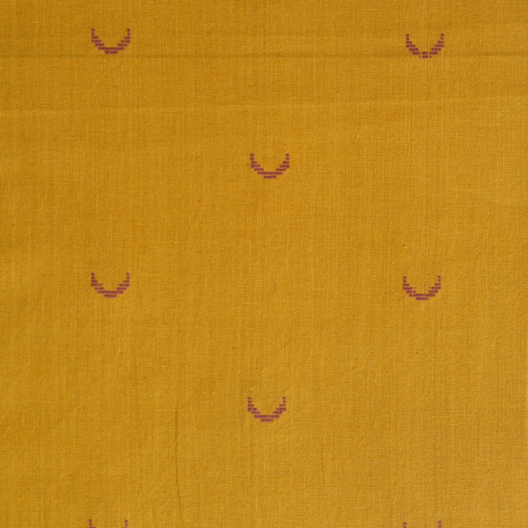 (PRE-CUT 0.90 METER) Pure Cotton Handloom Mustard With Mauve Half Moon ...