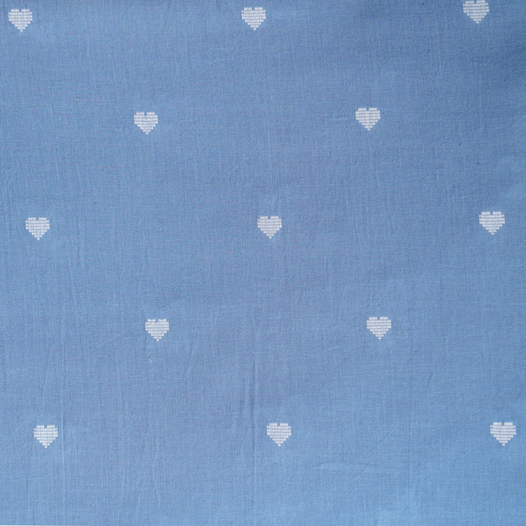 Pure Cotton Handloom Powder Blue With White Hearts Woven Fabric – Sanskruti