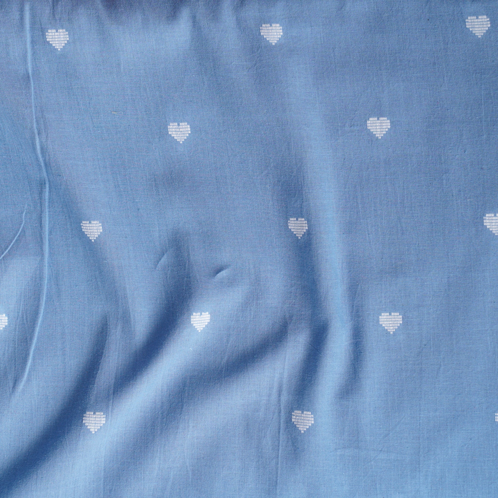 Pure Cotton Handloom Powder Blue With White Hearts Woven Fabric – Sanskruti
