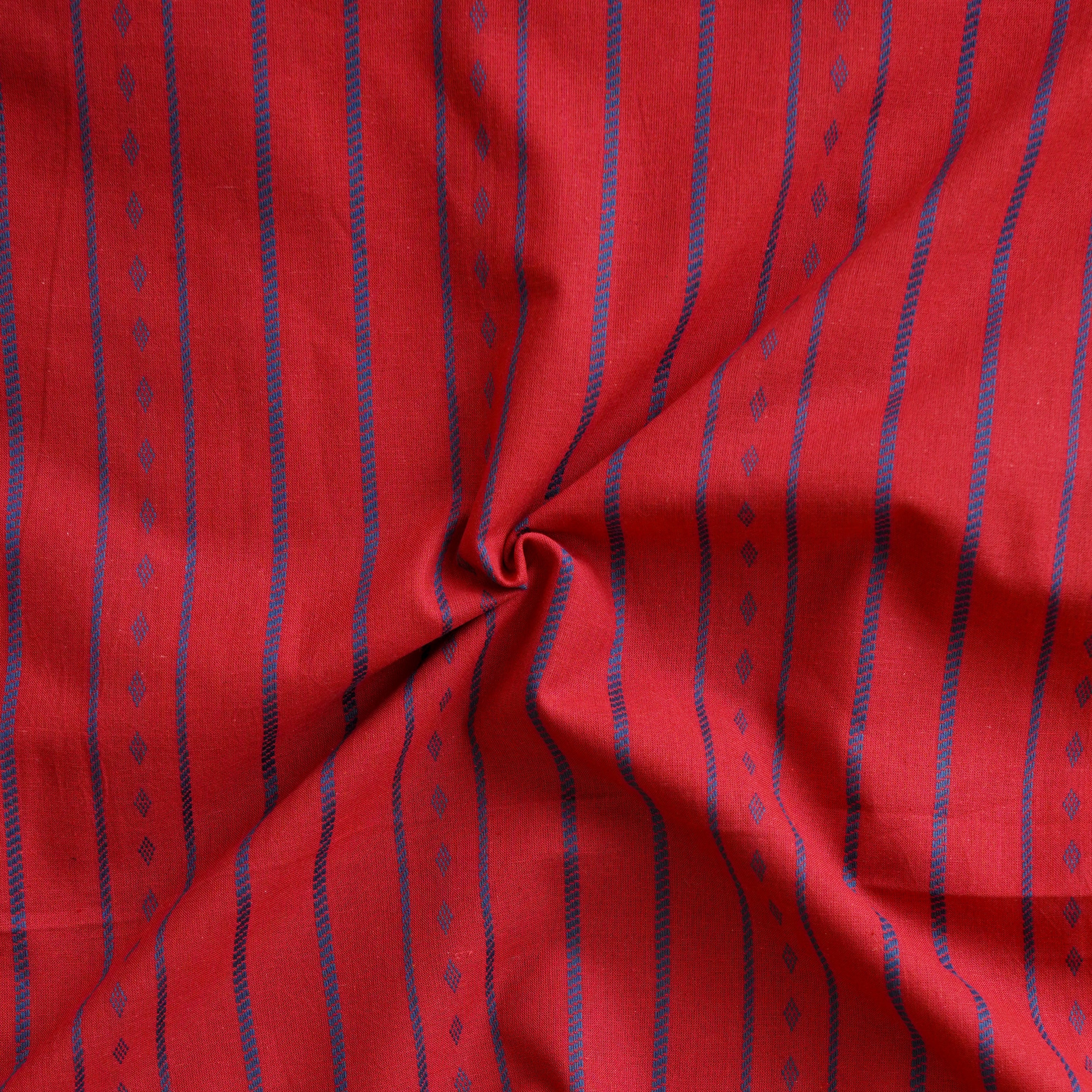 (Pre-Cut 1 Meter) Pure Cotton Handloom Red With Navy Blue Border Woven ...