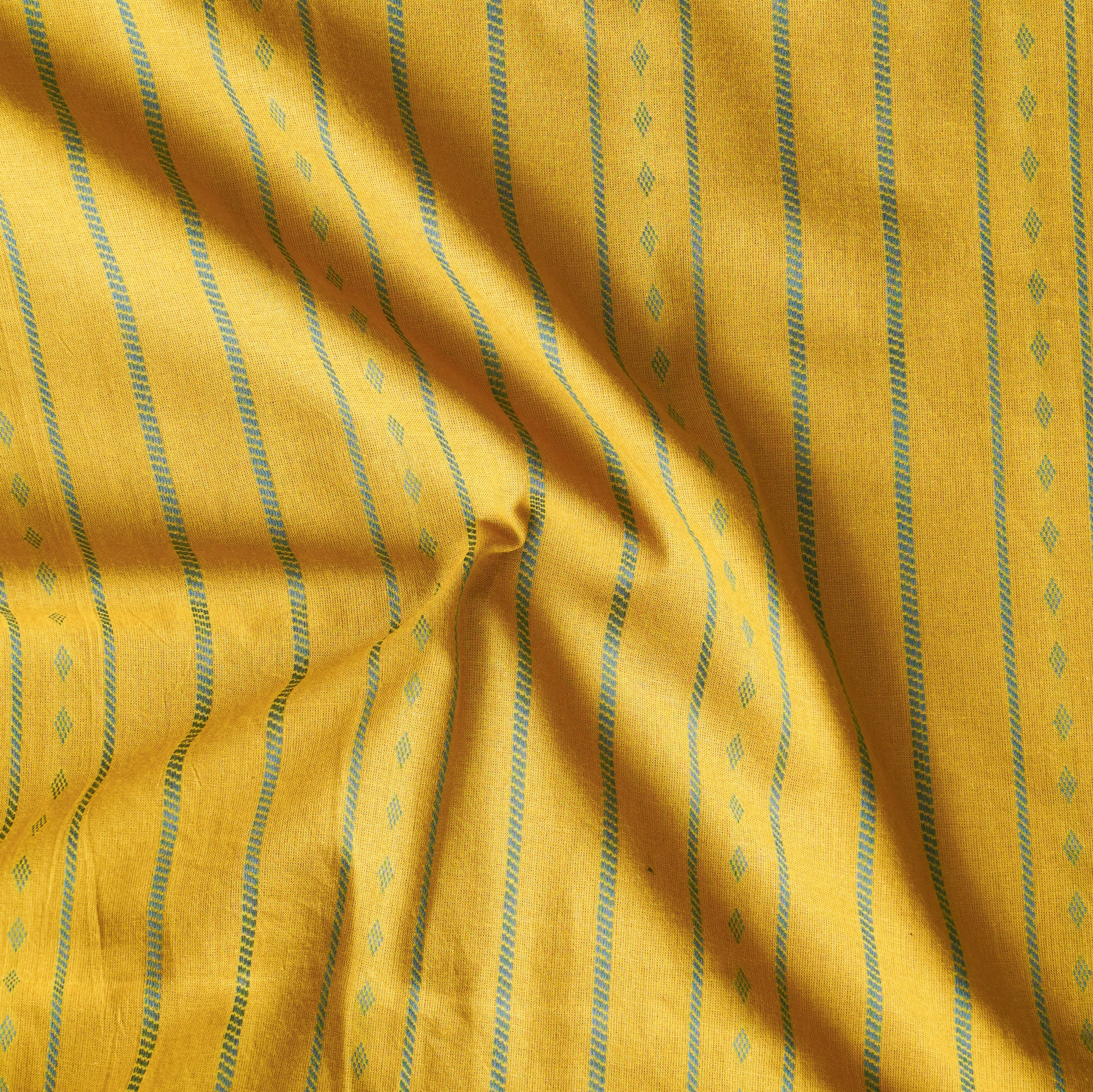 Pure Cotton Handloom Mustard With Green Border Woven Fabric – Sanskruti