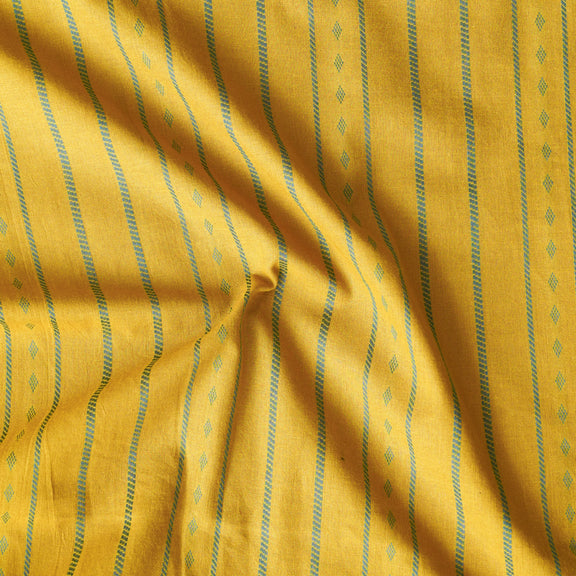 (PRE-CUT 1. 50 METER) Pure Cotton Handloom Mustard With Green Border W ...