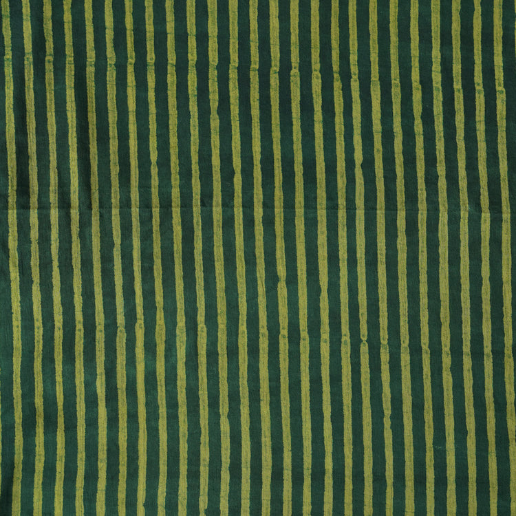(PRE-CUT 1.35 METER) Pure Cotton Akola Dabu Green With Yellow Stripes – Sanskruti